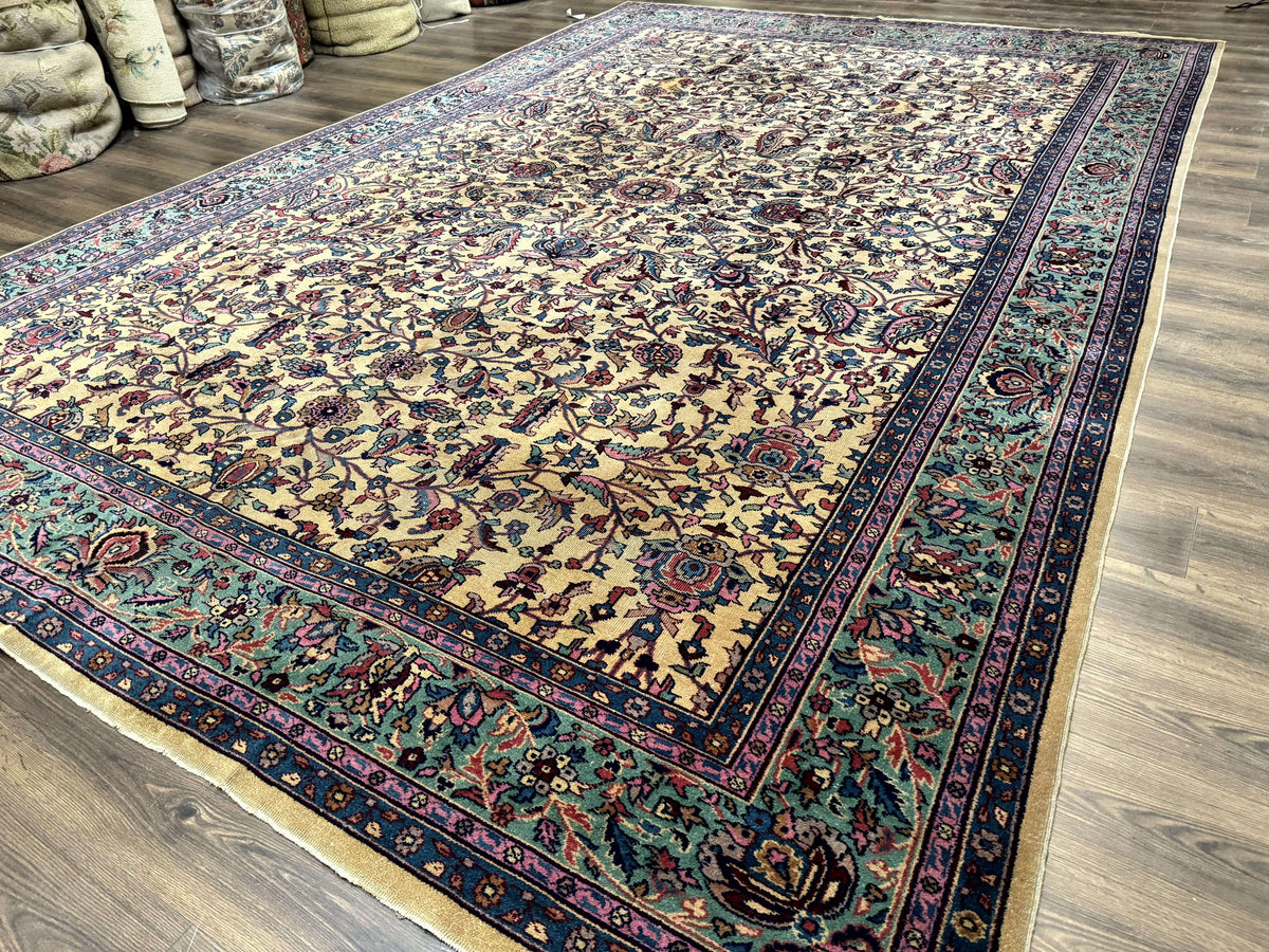 Antique Persian Rug 10x15, Camel and Cyan, Allover Pattern, Rare, Sama ...