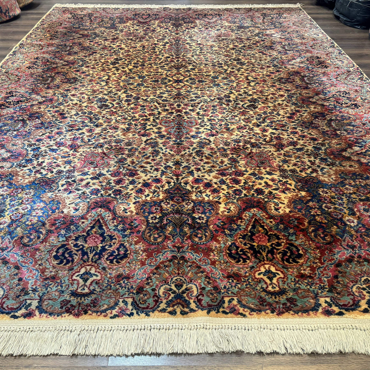 Karastan Ivory Floral Kirman Rug 8.8 x 12, Wool Vintage Discontinued ...