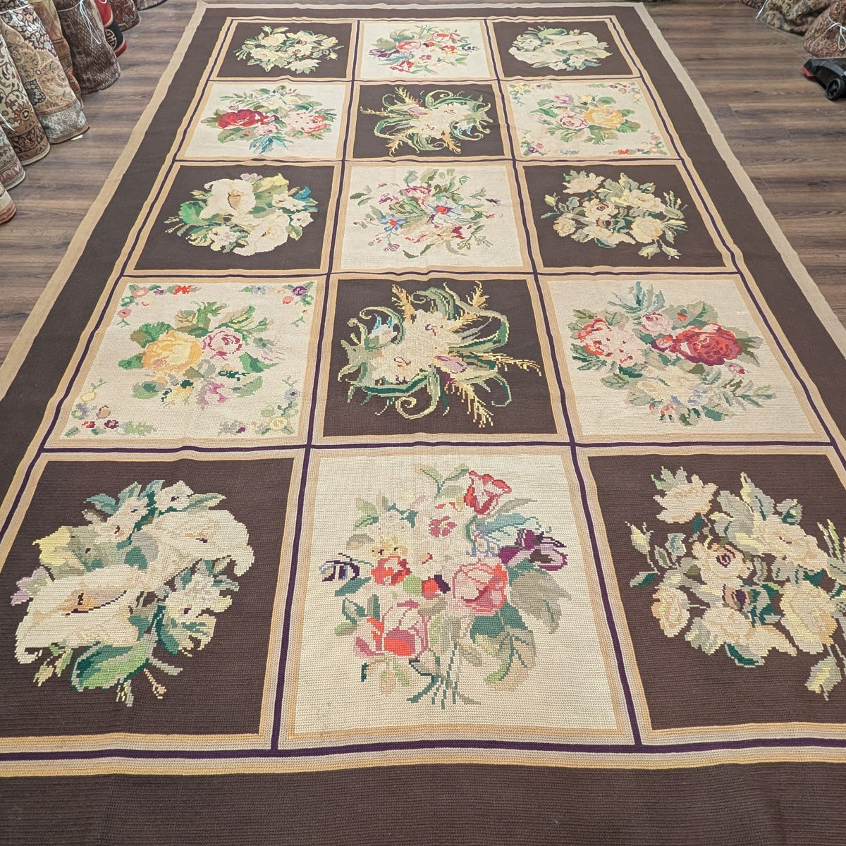 Stark Needlepoint Rug 9x14, Antique European Portuguese Needlepoint Ca ...