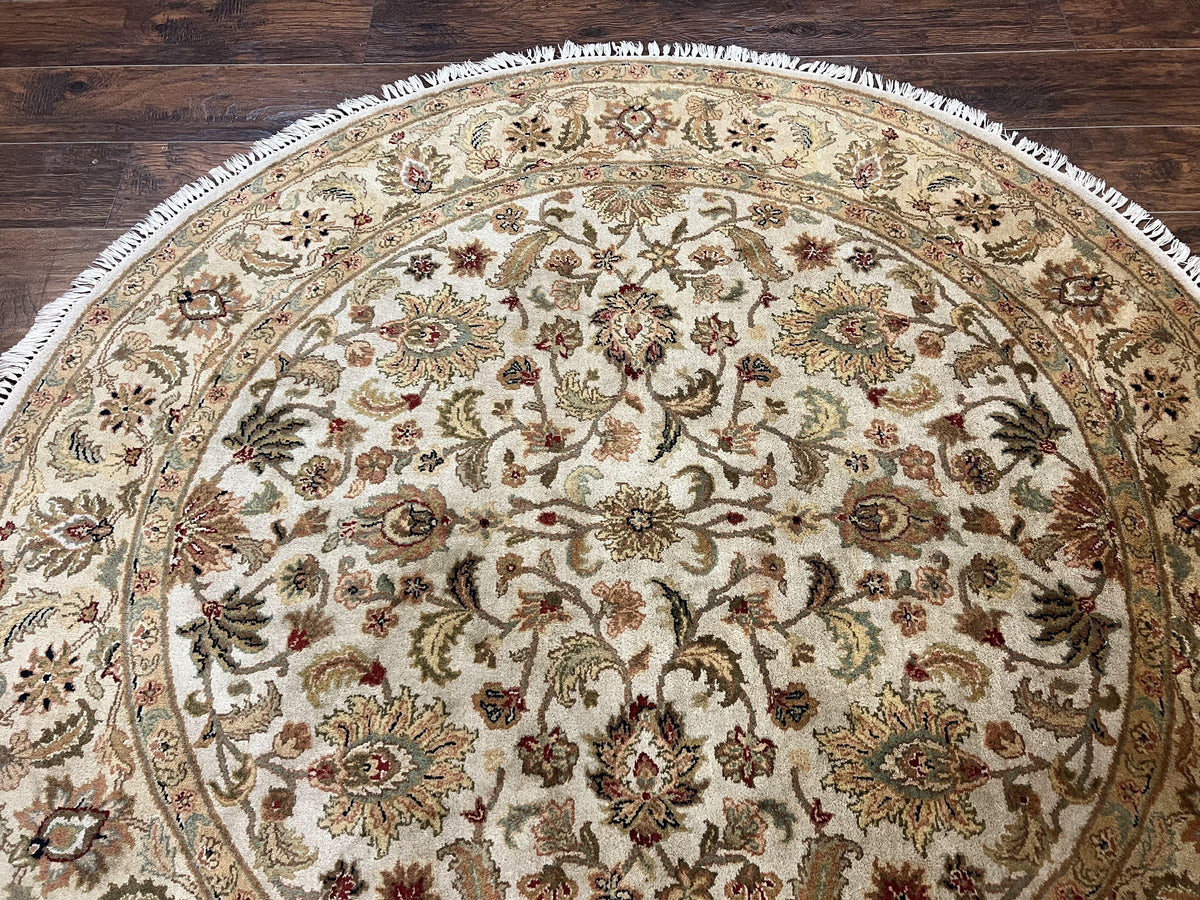 6x6 Round Rug, Indo Persian Round Oriental Carpet, 6ft Round, Beige Ru ...
