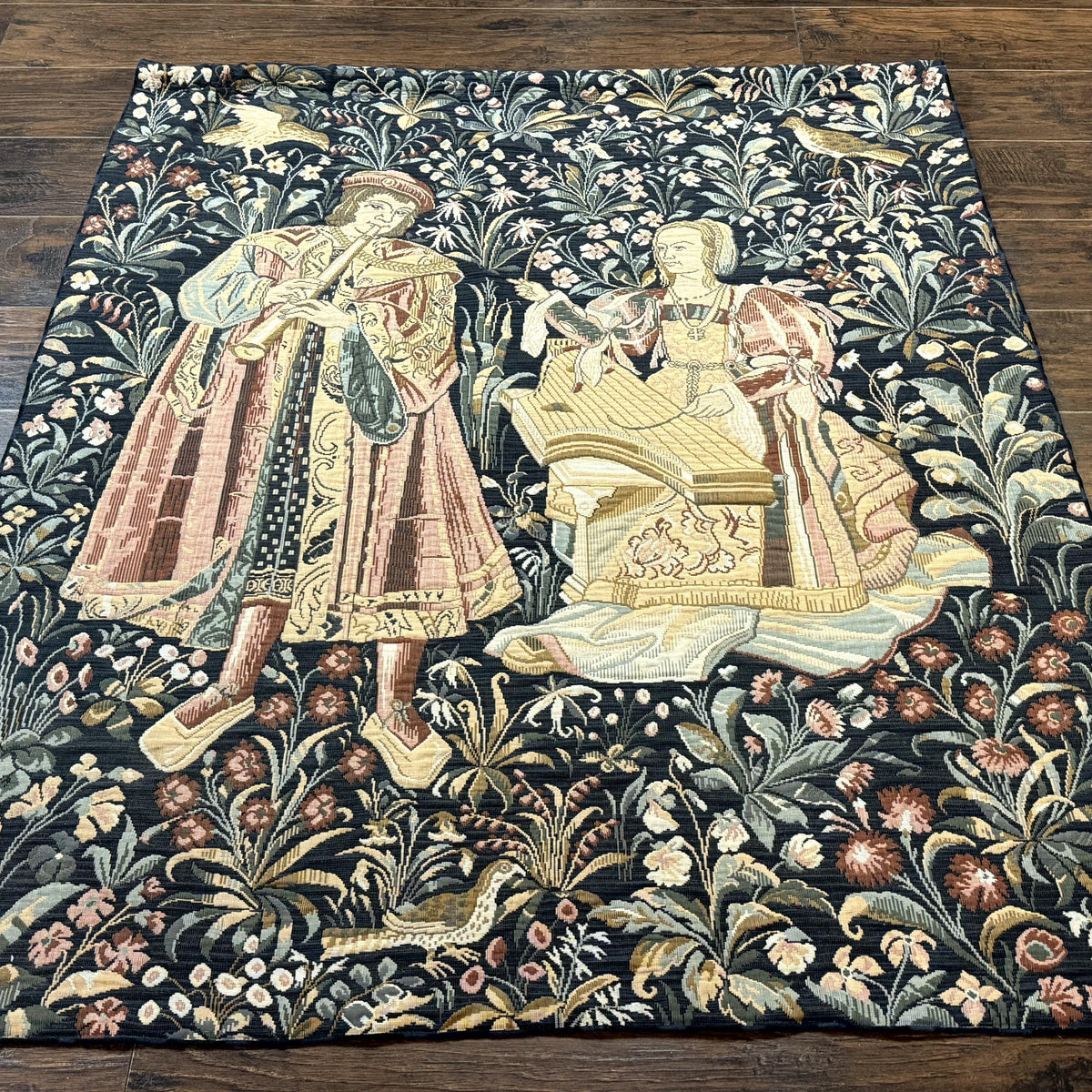 Vintage Belgium Tapestry 4x5, The Concet Musicians, Green – Jewel Rugs