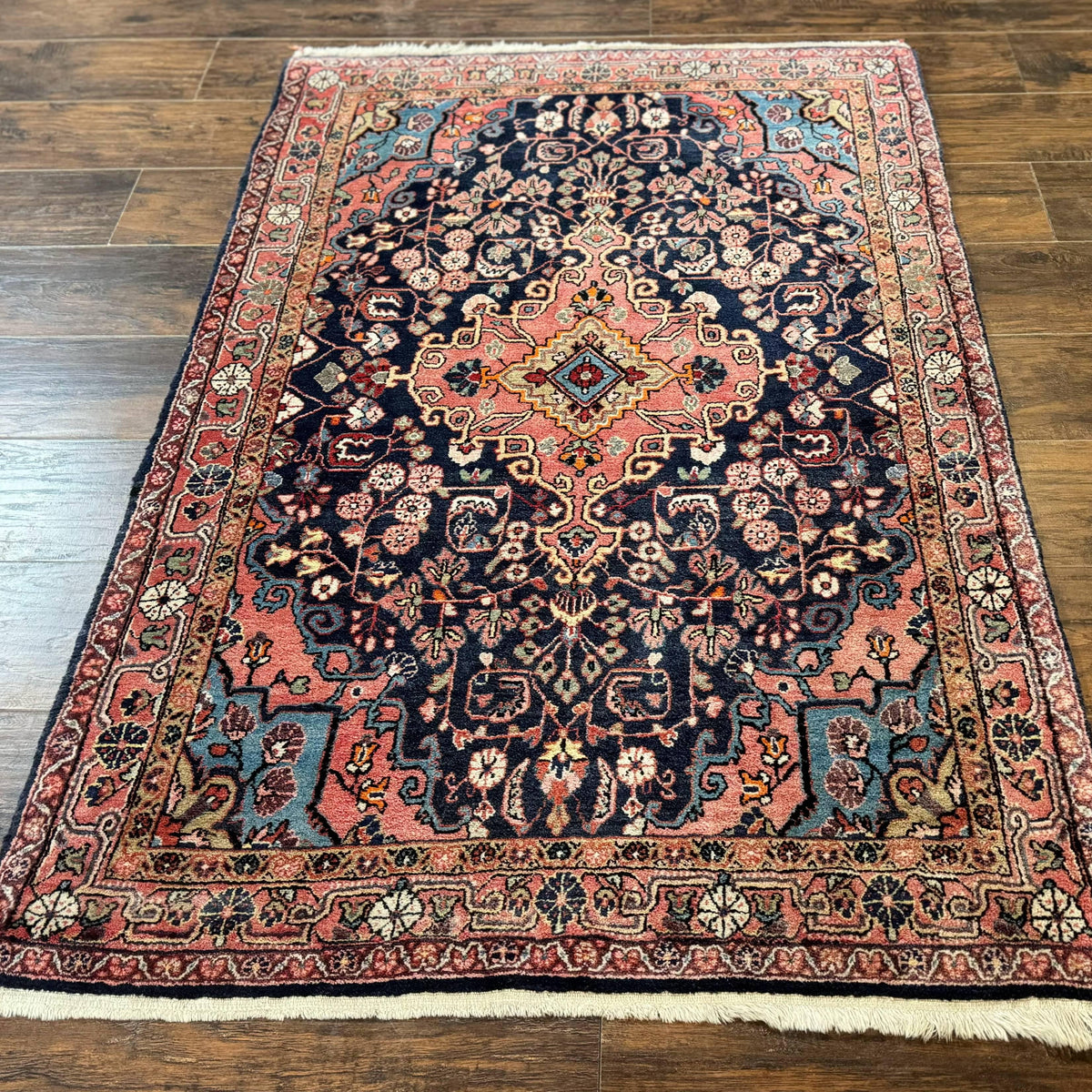 Persian Rug 3x5, Jozan Sarouk Rug, Navy Blue and Coral, Medallion Rug ...
