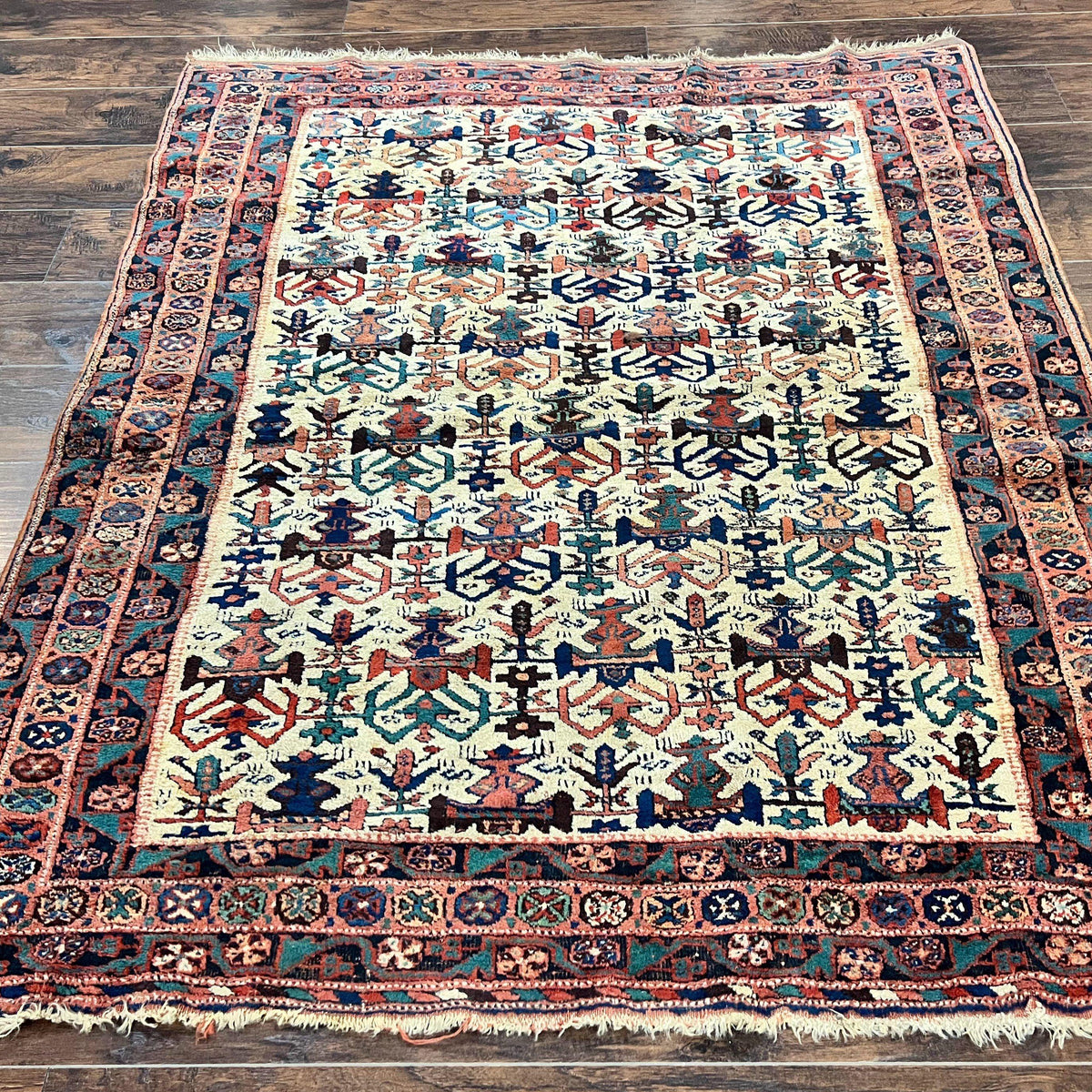 Persian Afshar Rug 5x6, Allover Repeated Motif, Wool Tribal Carpet, Ha ...