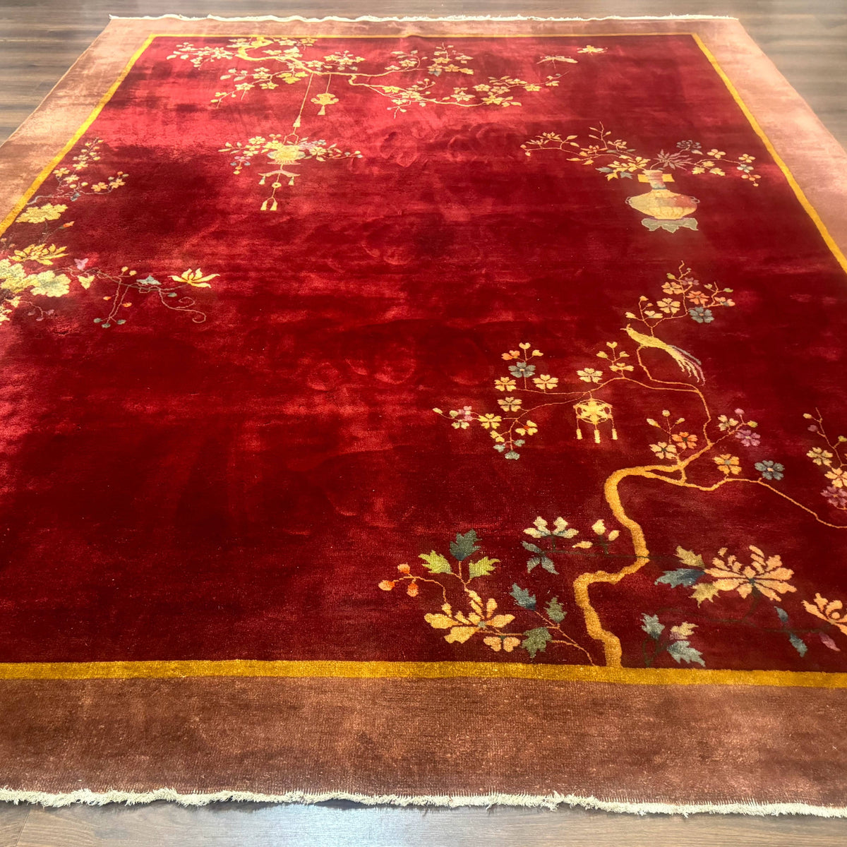 Red Chinese Art Deco Rug 9x11, Simple Design, Wool Chinese Area Rug, A ...