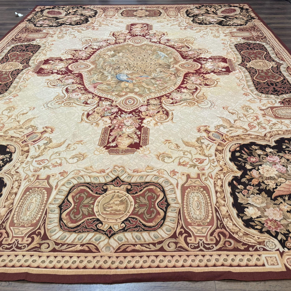 French Aubusson Rug 9x12 - European Design Flatweave Carpet – Jewel Rugs