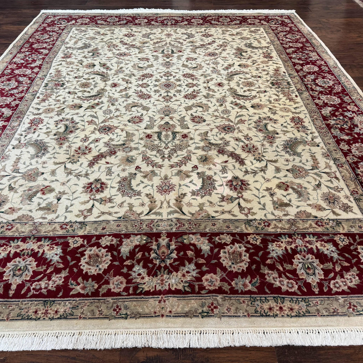 Sino Persian Rug 8x10, Beige and Burgundy, Floral Allover, Wool & Silk ...