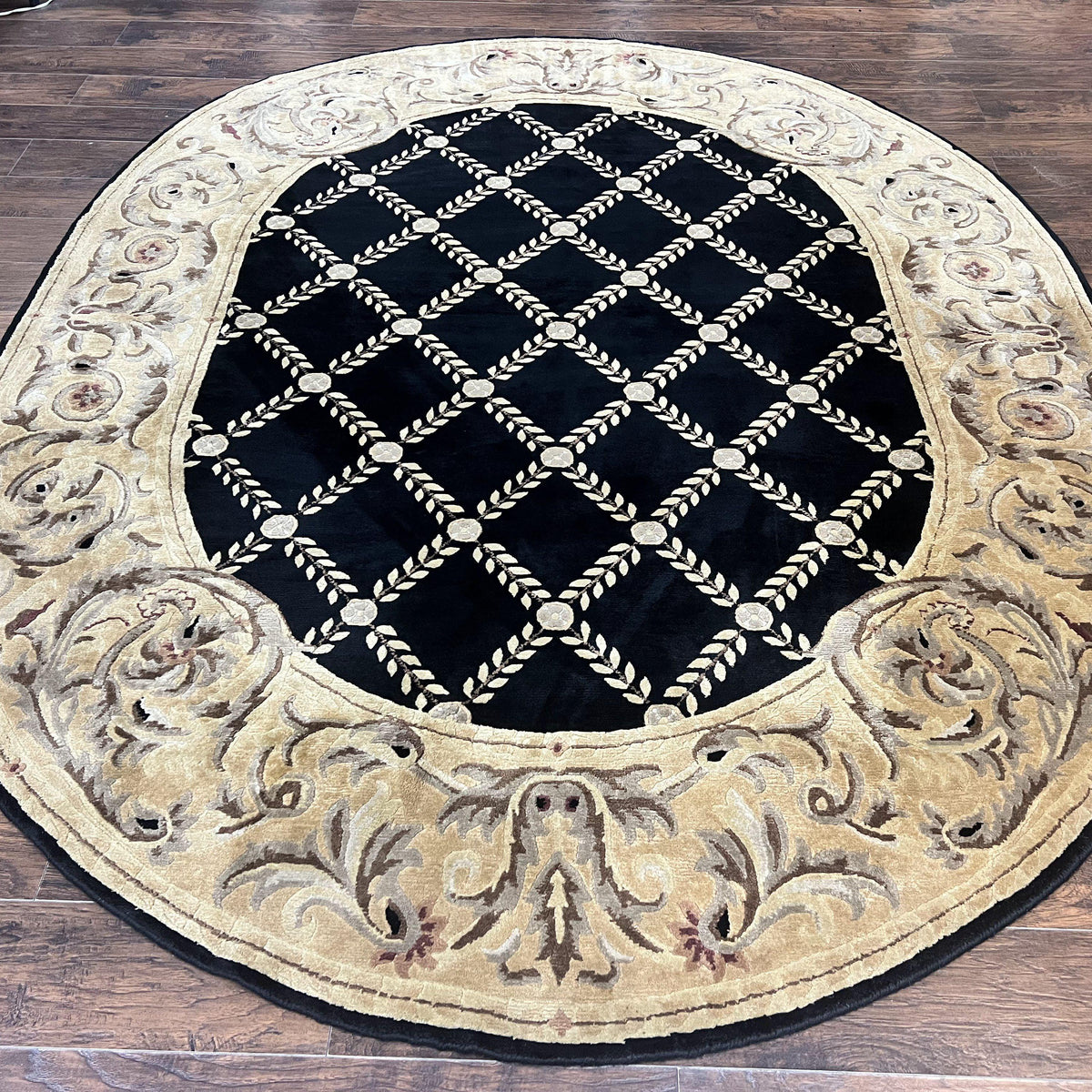 Oval Tibetan Rug 8x10, French Aubusson Design, Wool Handmade Vintage C ...