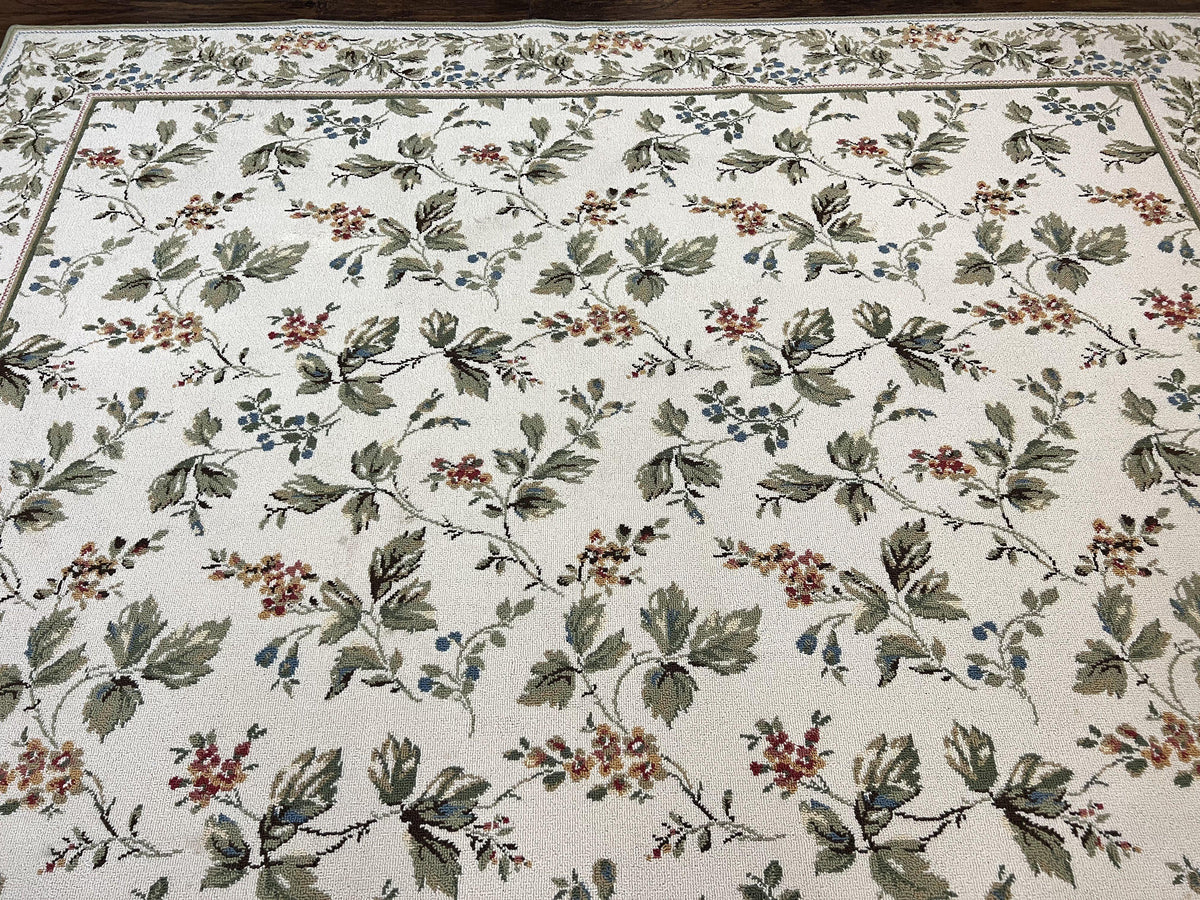Vintage Stark Carpet 7x10, Ivory and Green, European Aubusson Design ...
