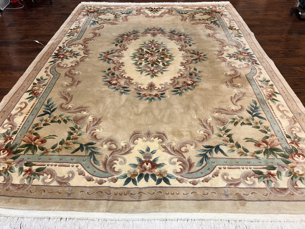 Chinese Wool Rug 8x12, Beige and Cream, Floral Aubusson Rug, Soft Plus ...