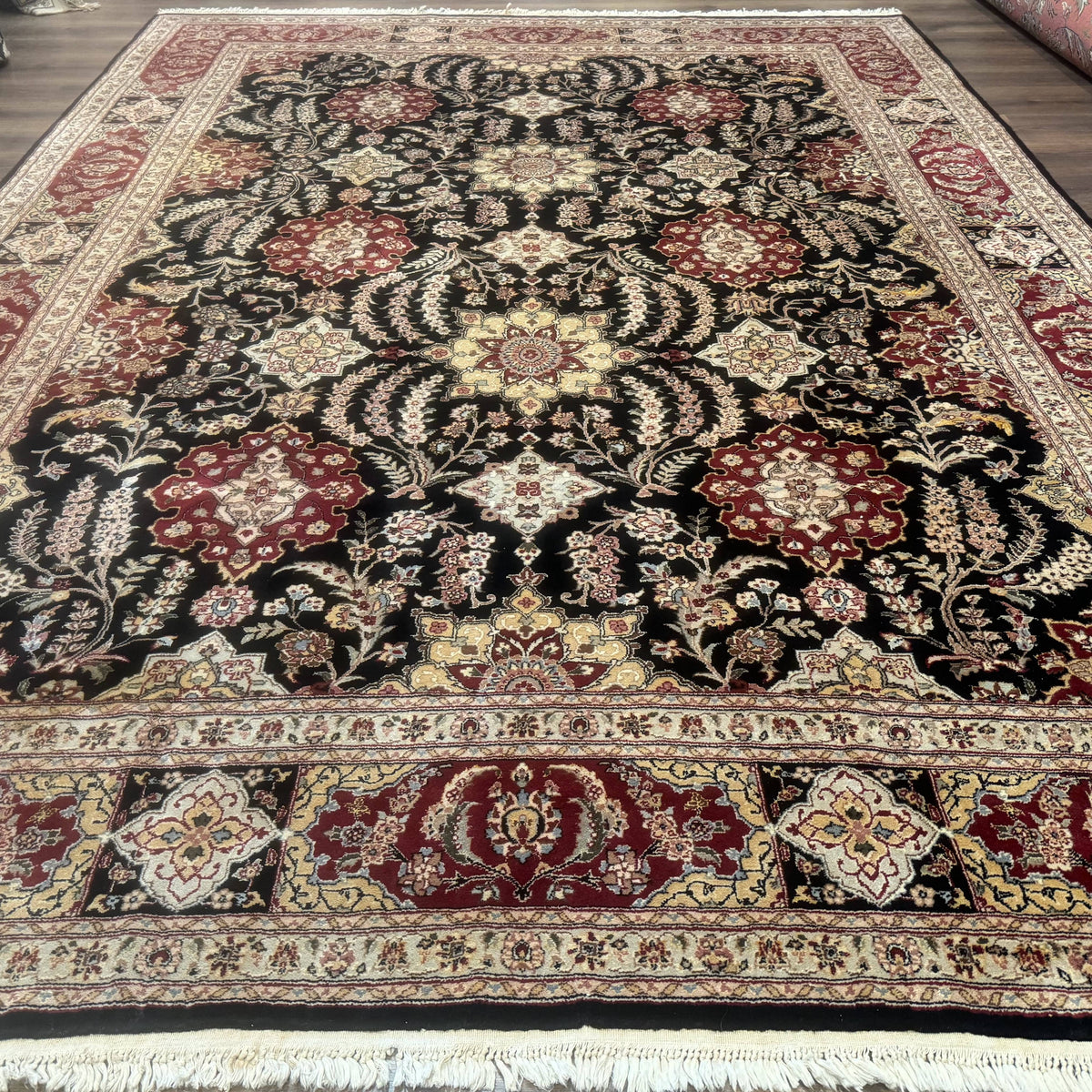 Sino Persian Rug 9x12, Black & Maroon, Wool and Silk, Allover Pattern ...