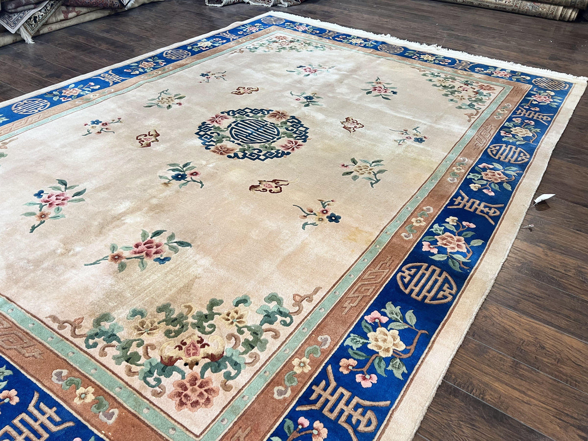 Chinese 90 Line Rug 9x12, Cream/Beige & Blue, Chinese Carving Rug, Art ...