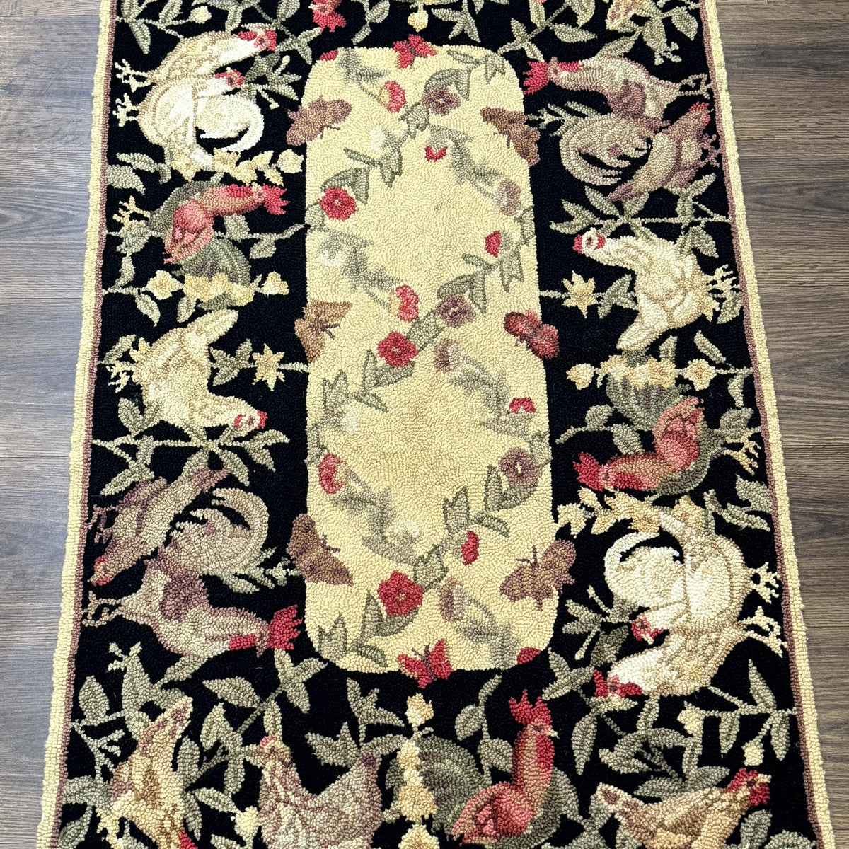 Small Vintage Hooked Rug, Roosters, Handmade, Wool – Jewel Rugs