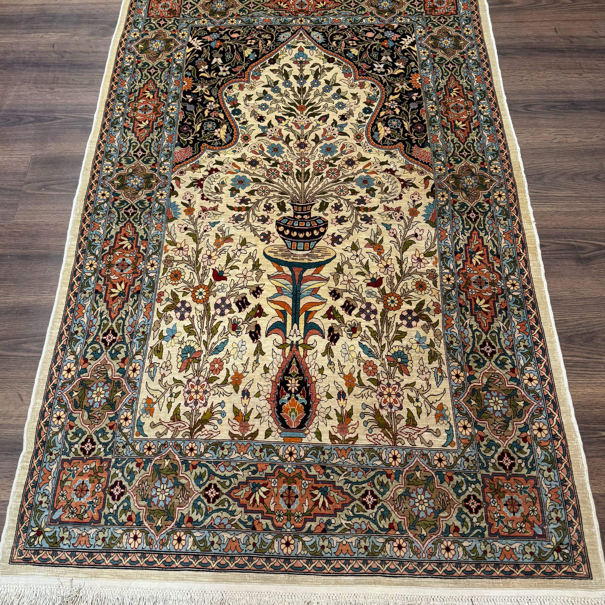 Rare Turkish Hereke Silk Rug 3x5, Tree of Life Persian Vase Design, Ve ...