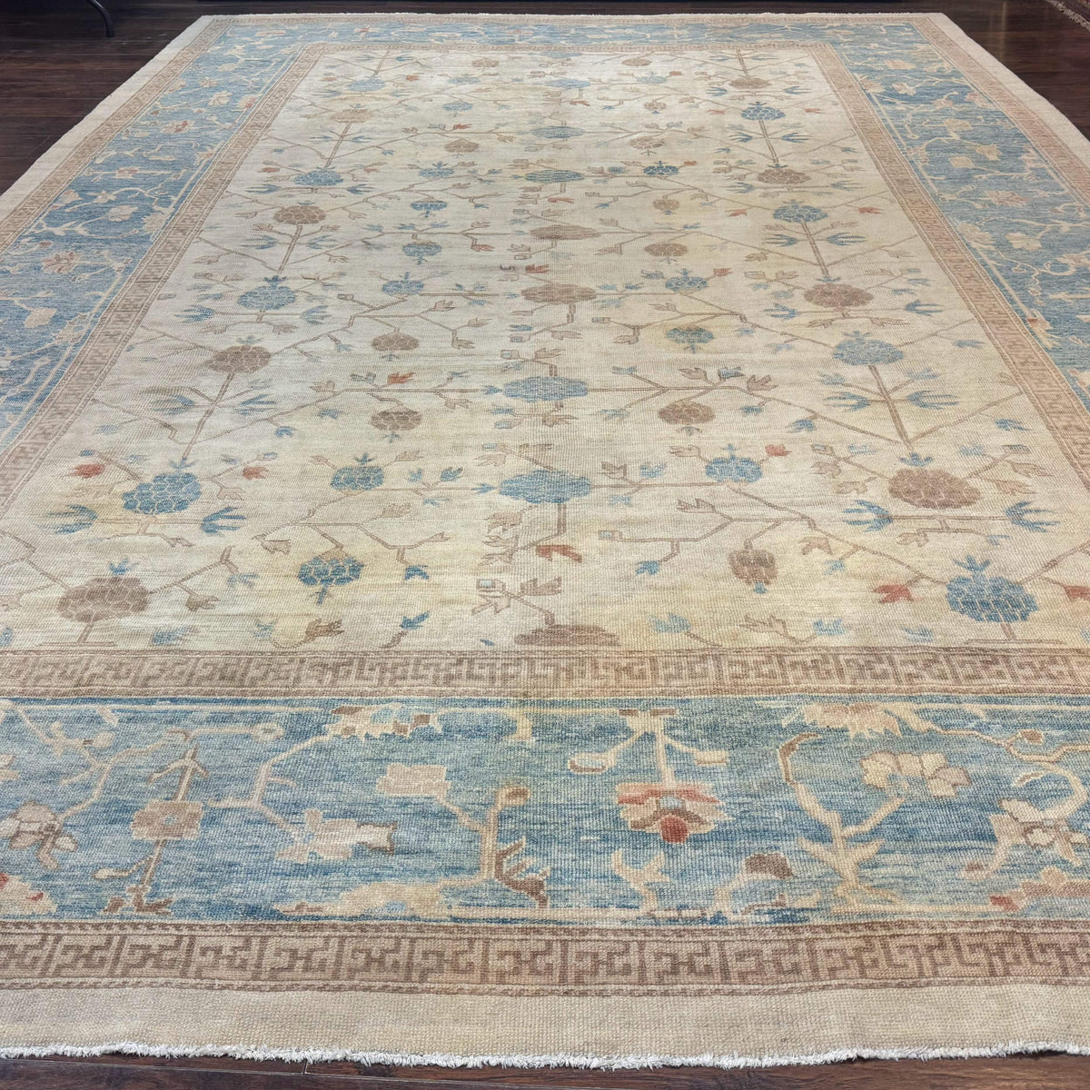 Large Turkish Oushak Rug 10x15, Oat/Cream and Light Blue, Vintage Rug ...