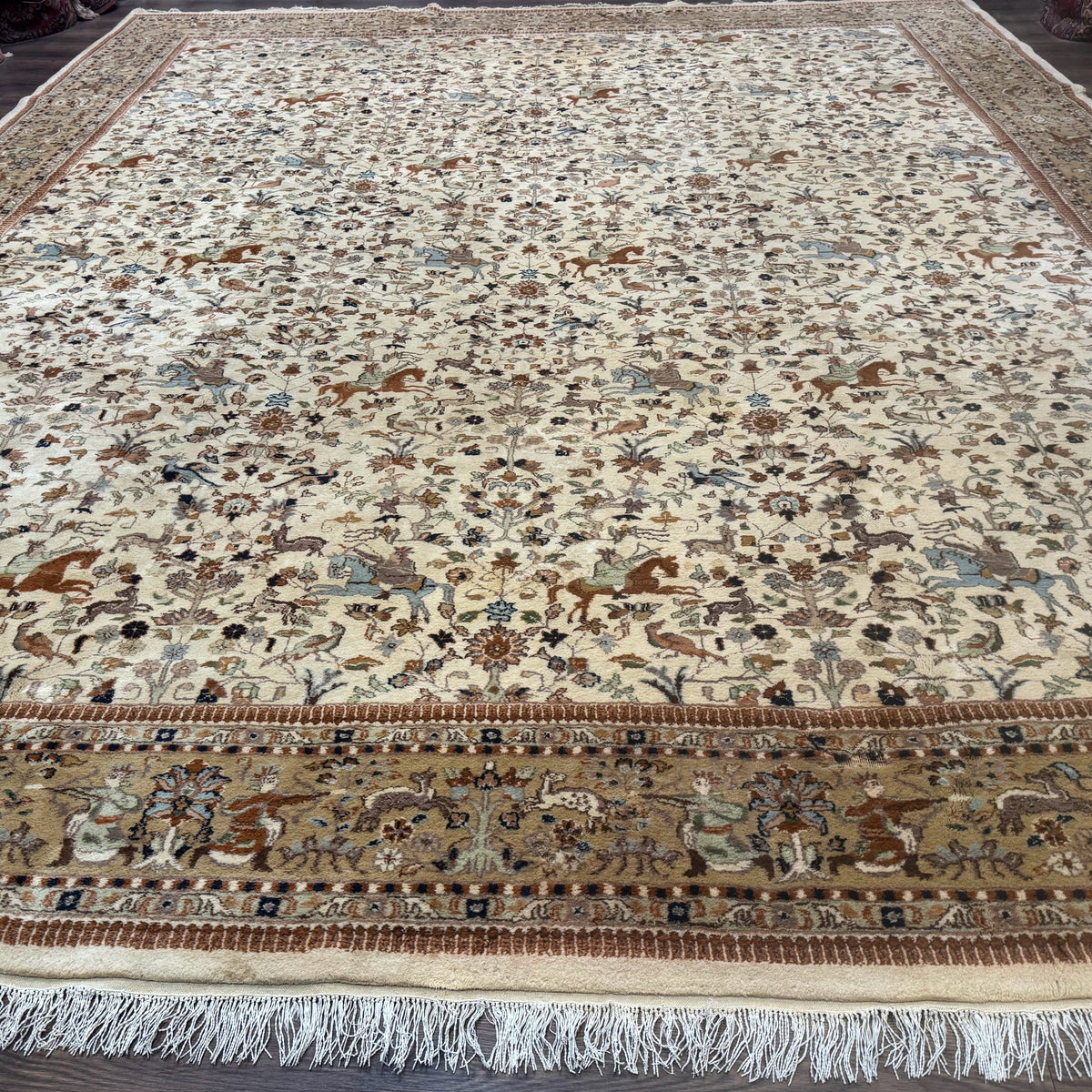 Palace Size Persian Tabriz Rug 12x15 – Beige and Tan, Hunting Design ...