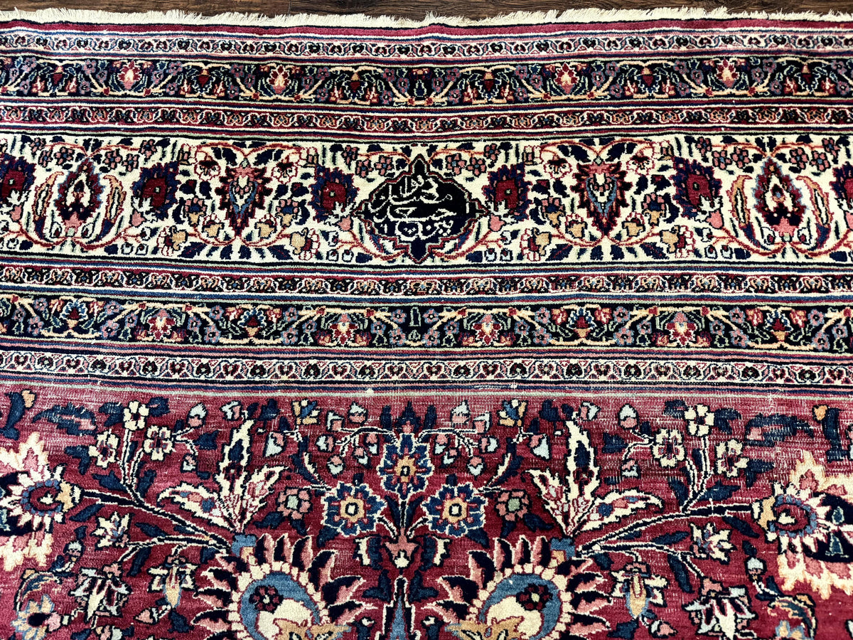Antique Persian Rug 10x12, Red and Ivory, Signed By Master Weaver, Tra ...
