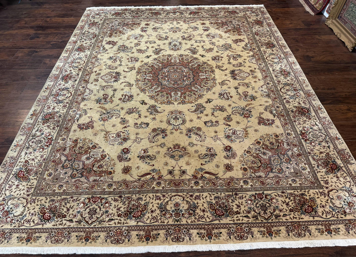 Sino Persian Rug 8x10, Wool and Silk Highlights, 290 KPSI, Floral Meda ...