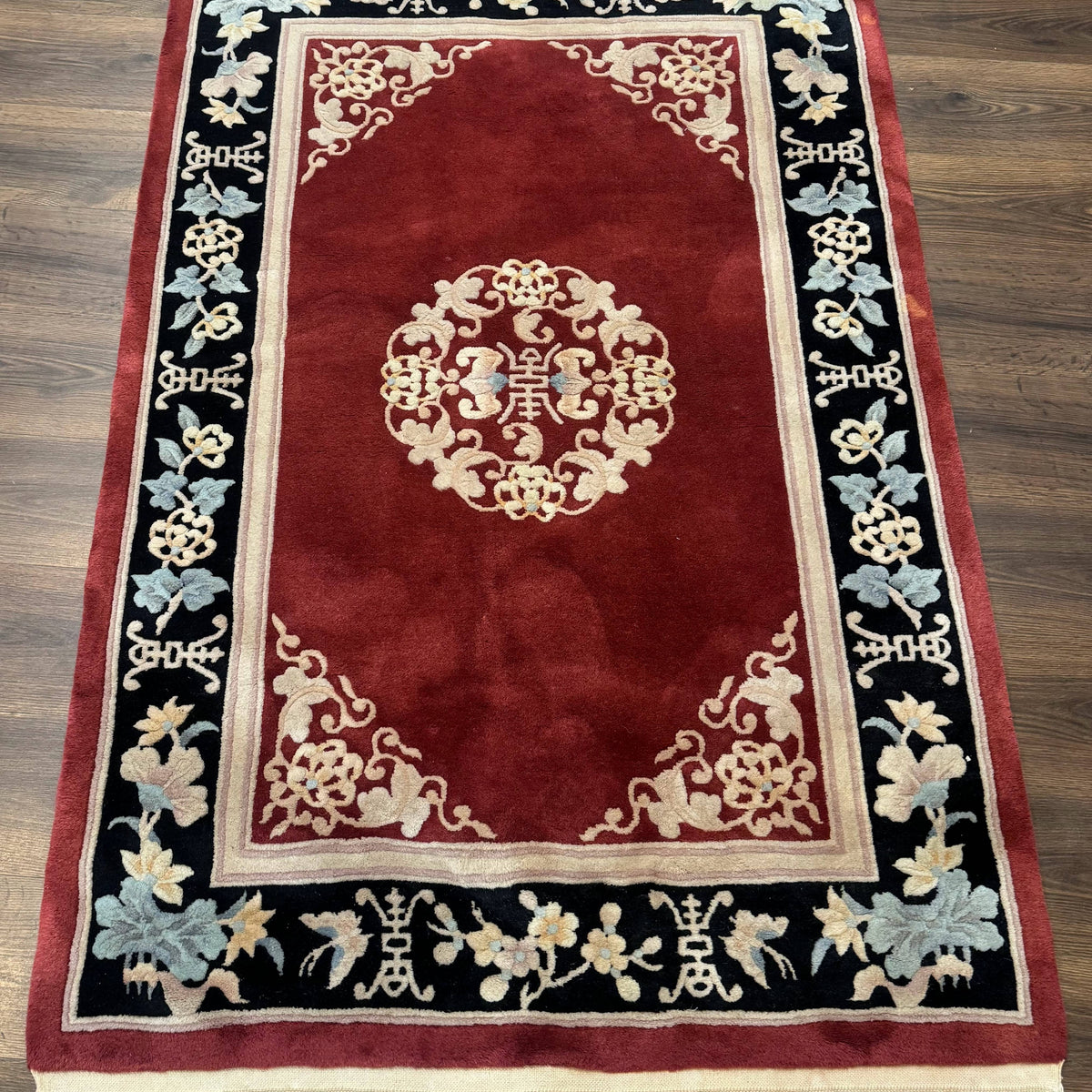 Dark Red Chinese Wool Rug 4x6, Chinese 90 Line Rug, Carving Rug, Handm ...