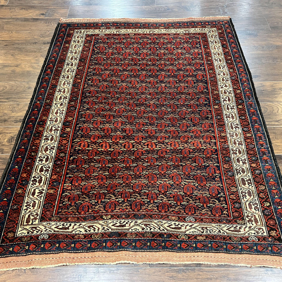 Persian Kurdish Rug 5x6, Wool Hand Knotted Vintage Carpet, Red Blue Cr ...