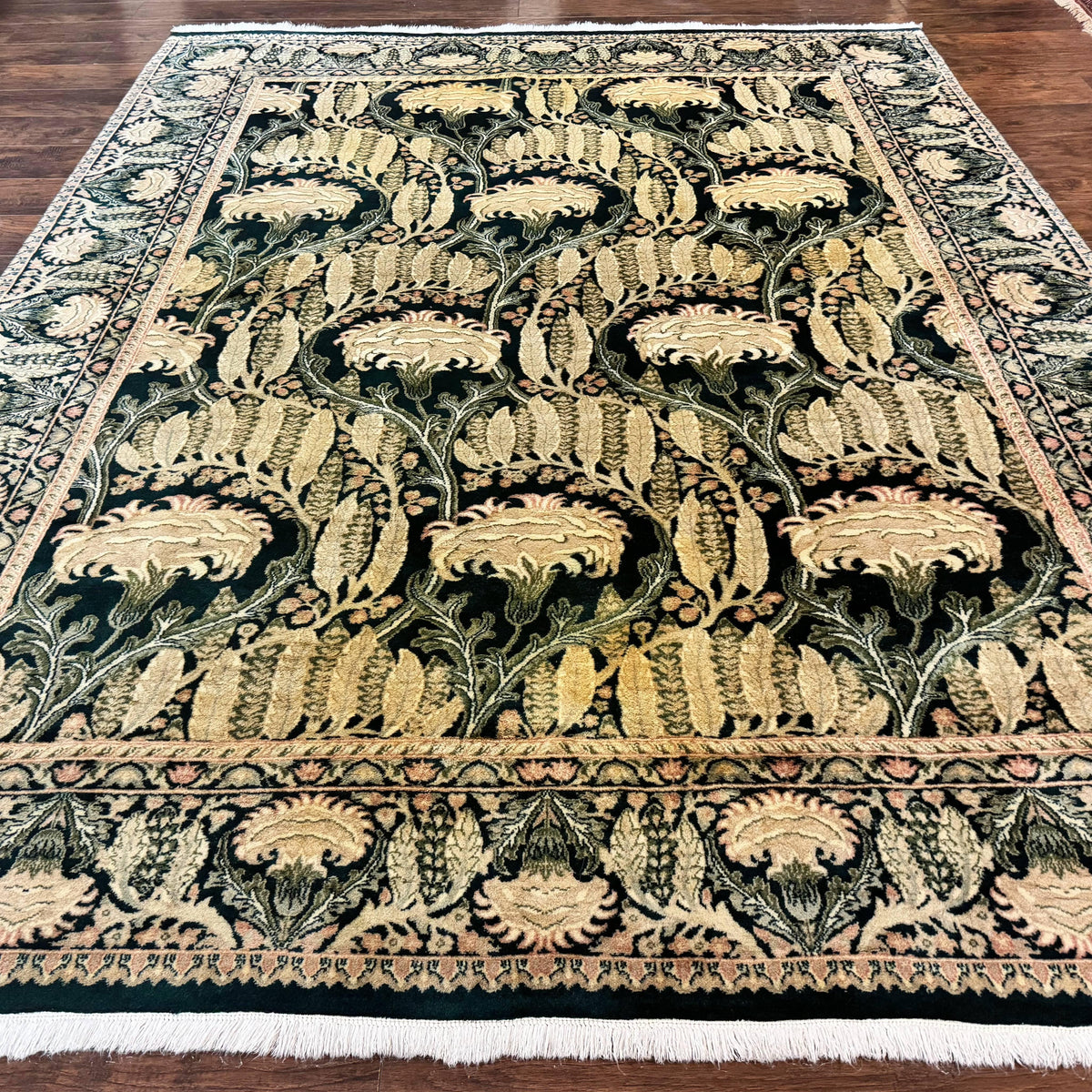 Pakistani Rug 8x10, Vintage Handmade Wool Carpet, Dark Green and Beige ...