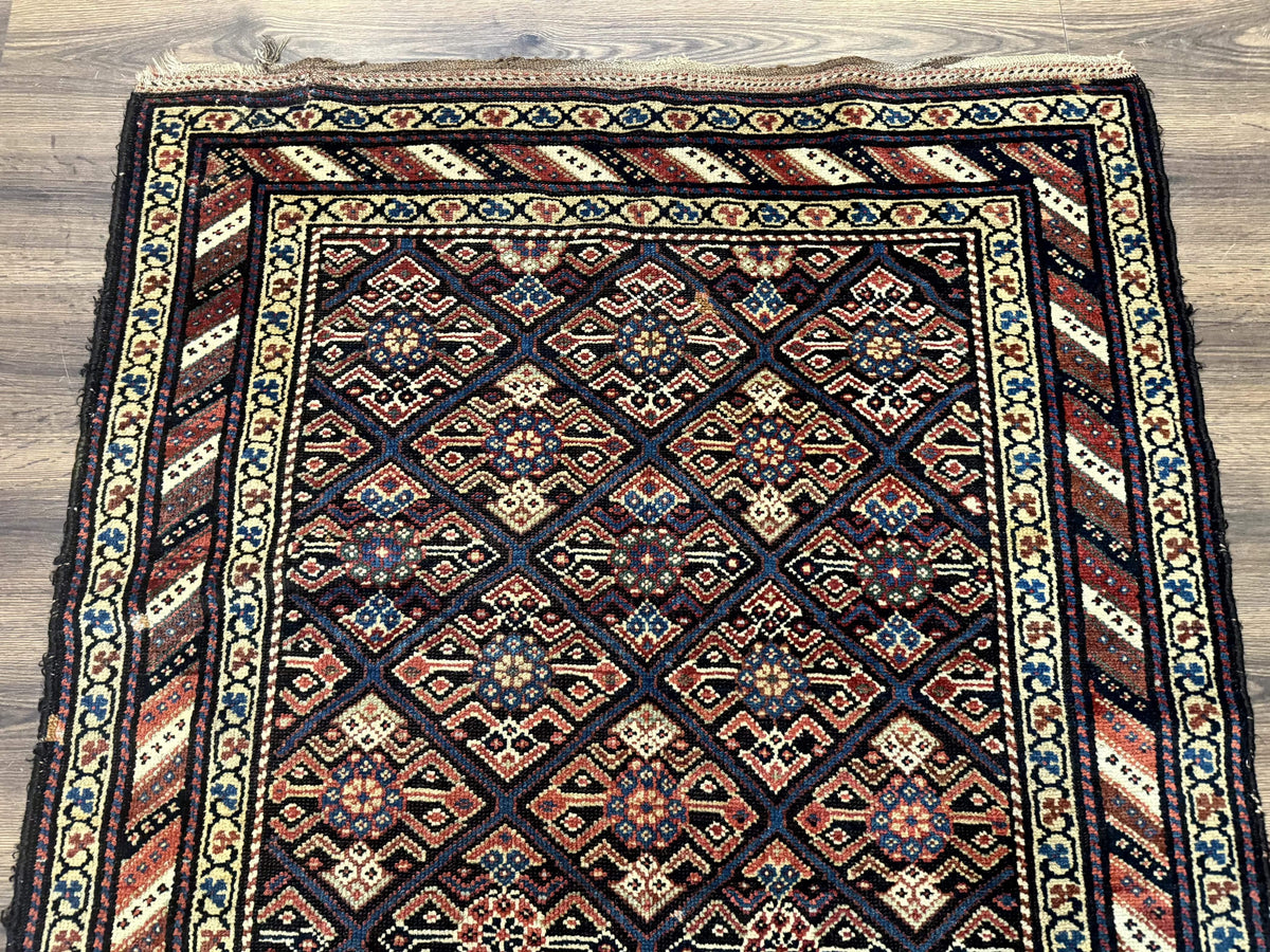 Antique Persian Wide Runner Rug 4x9, Kurdish Rug, Panel Design, Rainbo ...