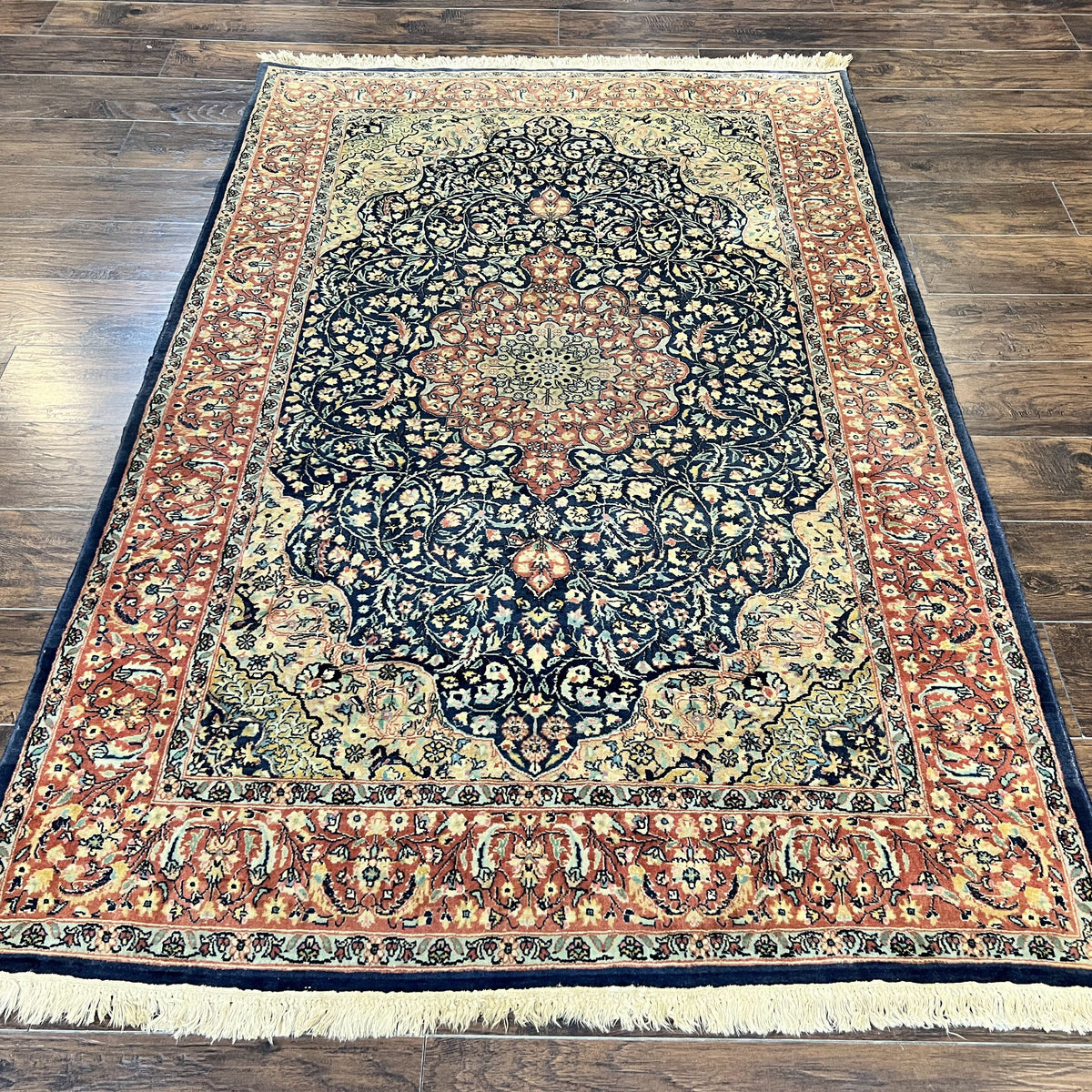 Pak Persian Rug 5x7, Navy Blue and Salmon, Hand Knotted Wool Oriental ...