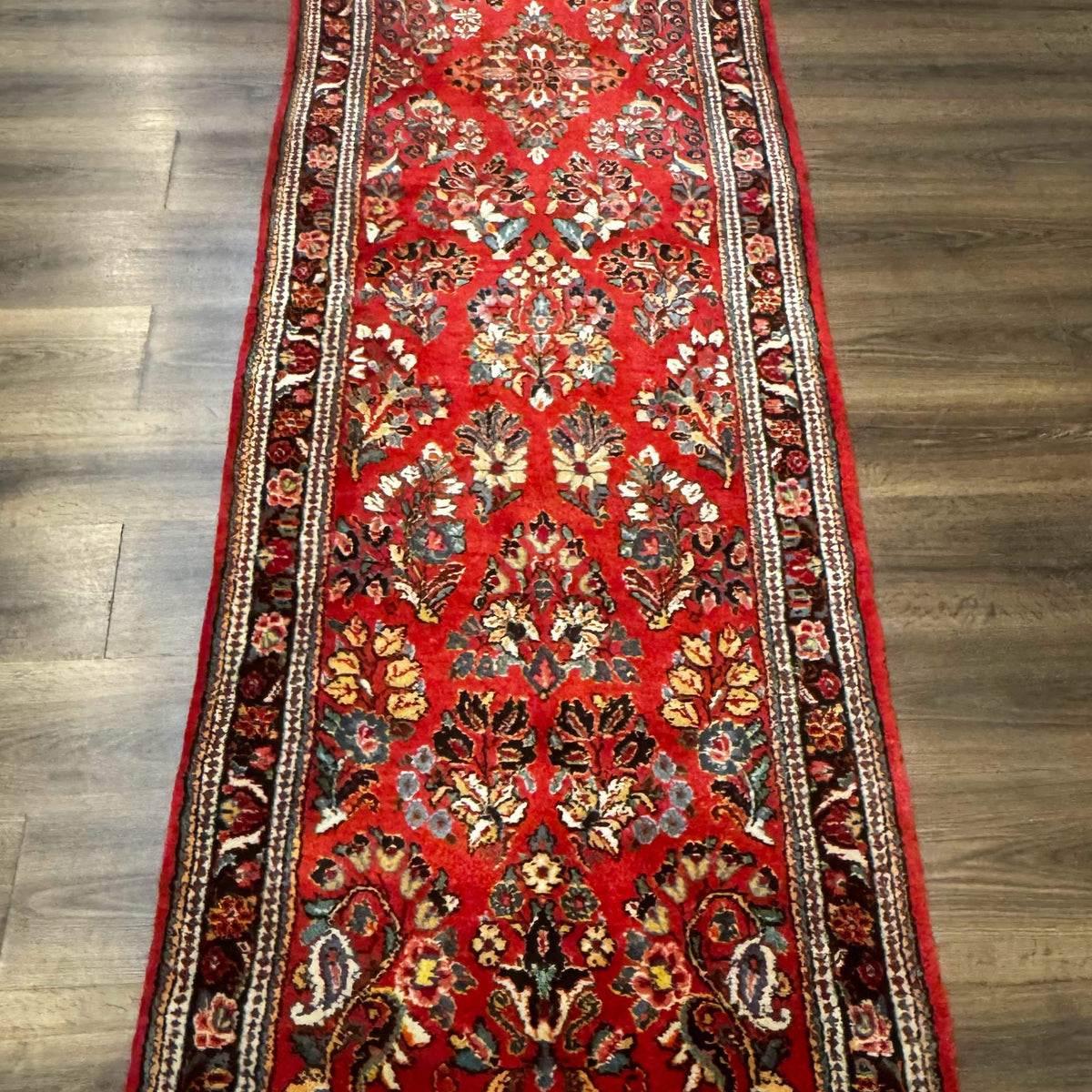 Persian Sarouk Runner Rug 3x12, Red Floral 3 x 12ft Runner, Vintage, W ...