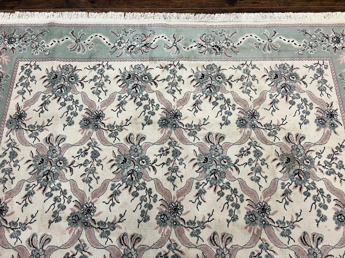 Belgium Power Loomed Rug 8x11, Ivory and Green, Wool Carpet, Floral ...