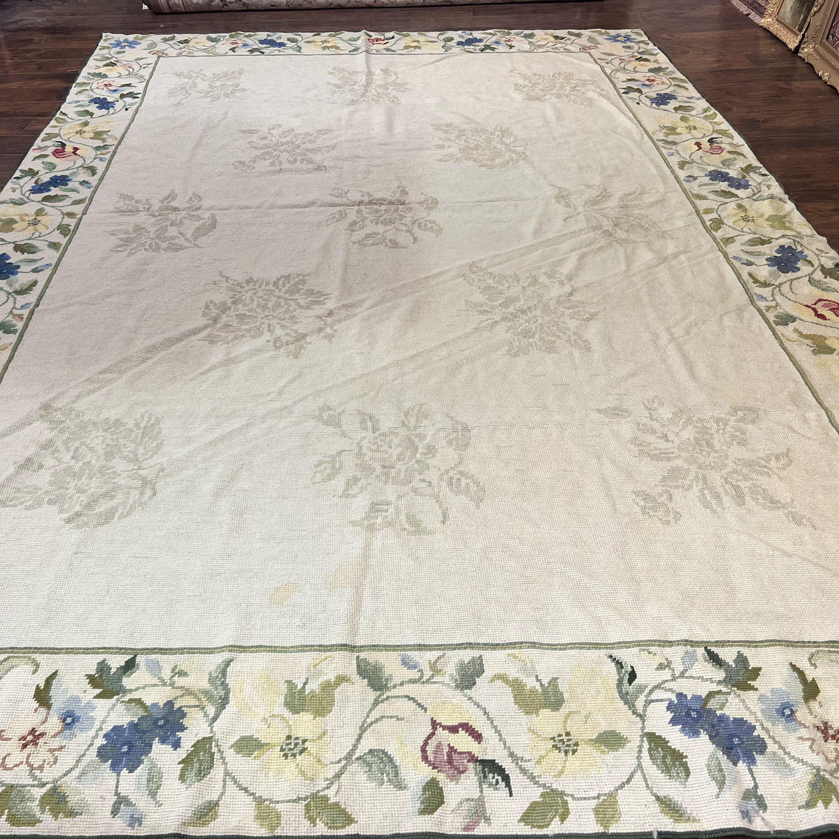 Spanish Needlepoint Rug 9x14, Floral, European Design, Handmade, Vinta ...
