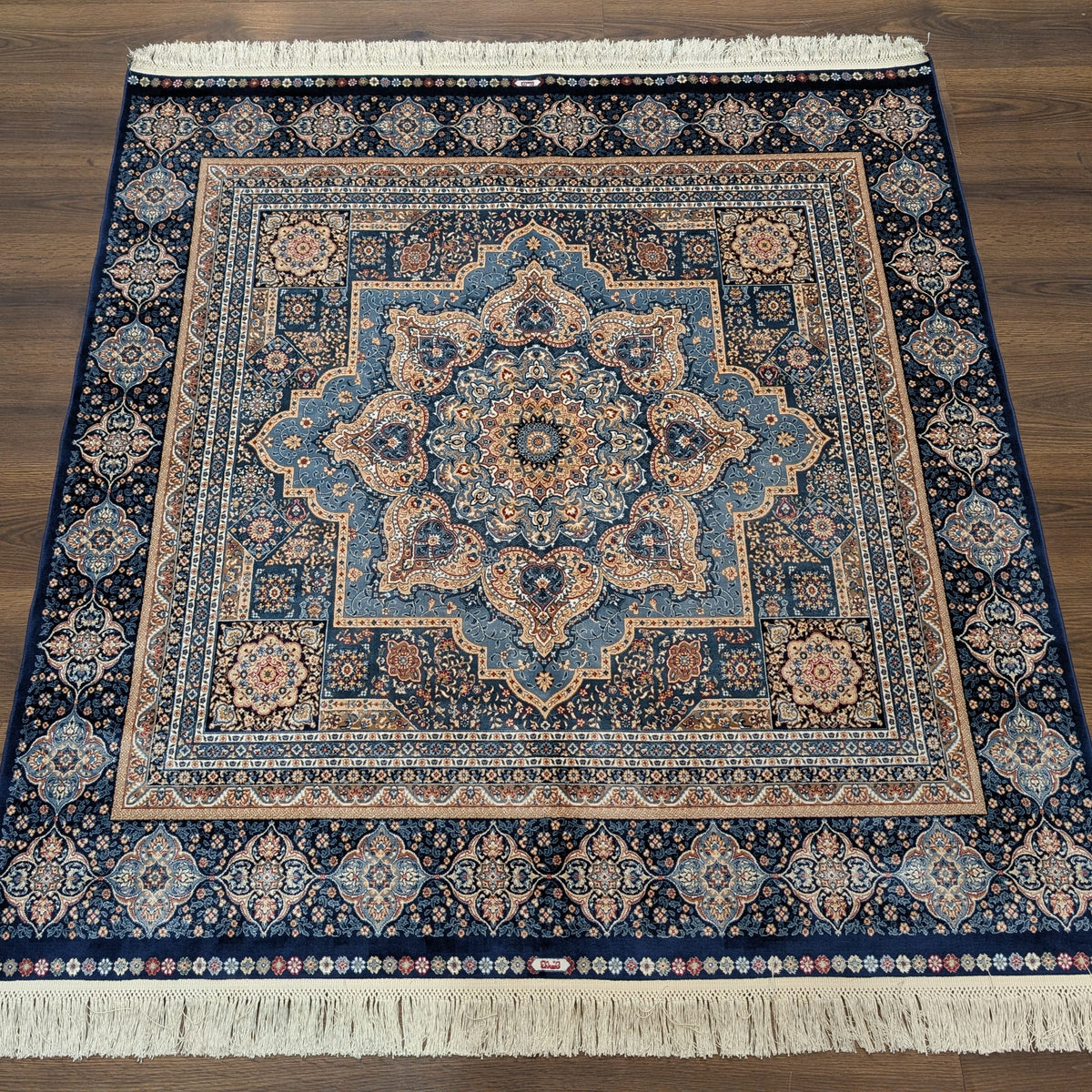 Square Silk Rug 5x5, Turkish Mamluk Silk Carpet, Blue, New, Bamboo Sil ...