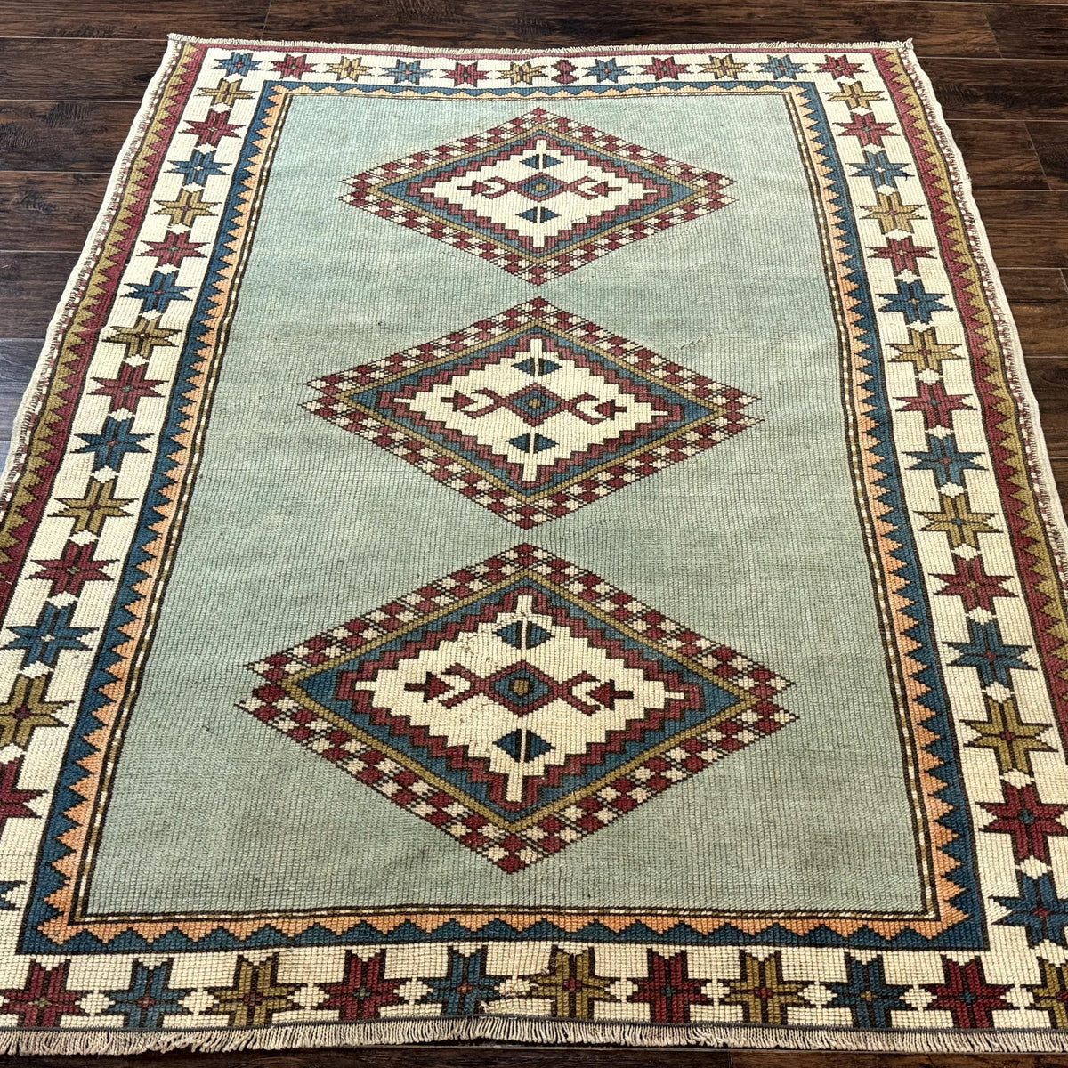 Turkish Kazak Rug 4x6, Geometric Medallion, Caucasian Design Rug, Semi ...