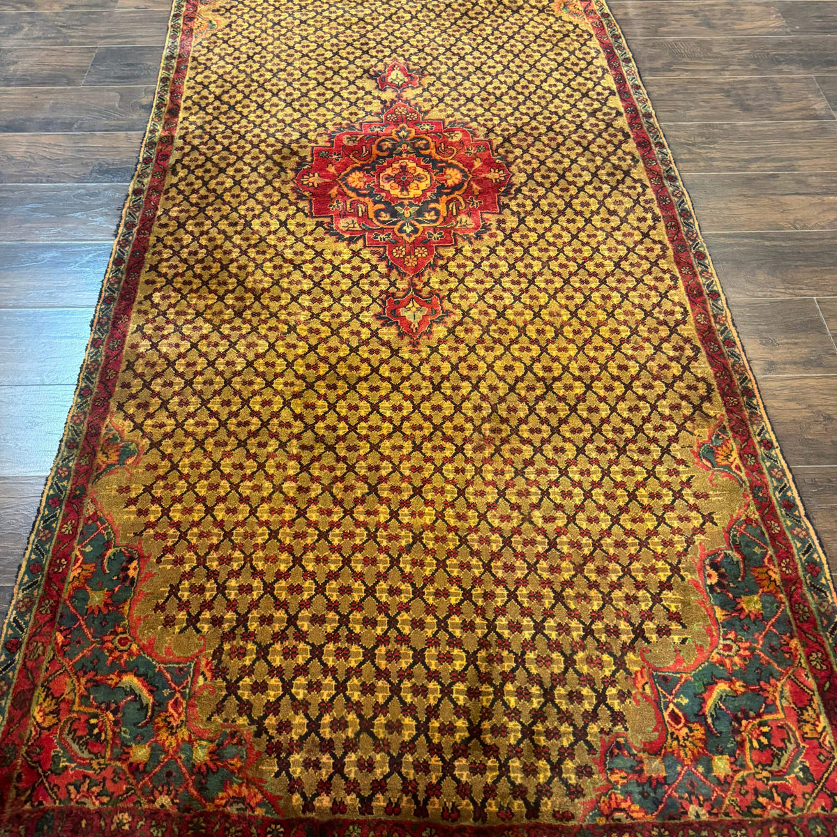 Persian Kurdish Koliai Runner Rug 4x9 – Camel Hair and Red, Wool Antiq ...