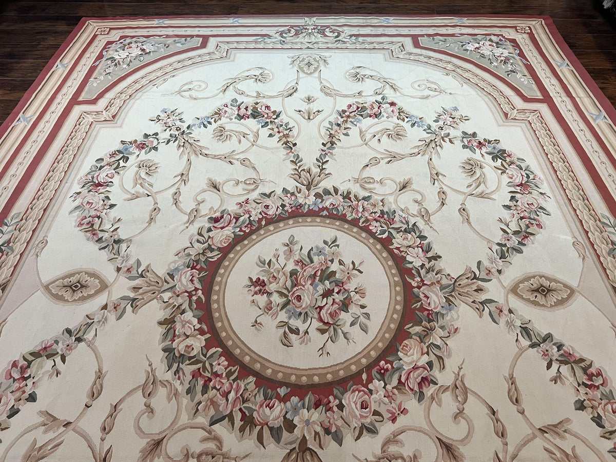 Large Aubusson Rug 10x14, Elegant French European Floral Design, Vinta ...