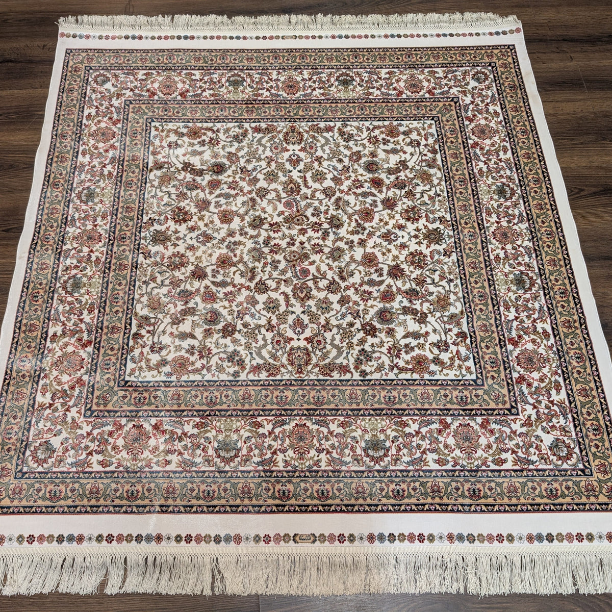 Square Silk Rug 5x5, Turkish Silk Carpet, Ivory, New, Bamboo Silk ...