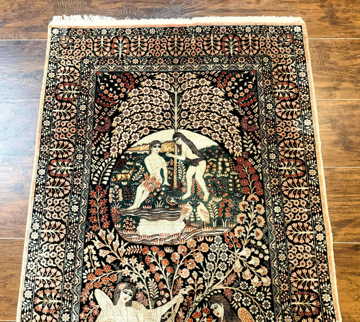 Stunning Sino Persian Pictorial Rug 2.7 x 4, Garden of Eden Adam & Eve ...