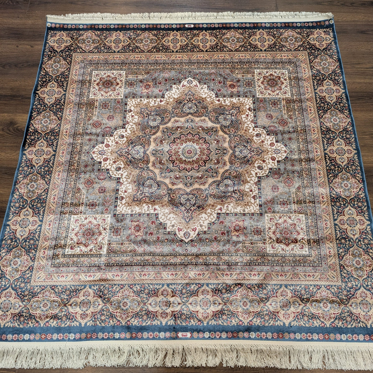 Square Turkish Silk Rug 5x5, Mamluk Design, Detailed, New, Bamboo Silk ...