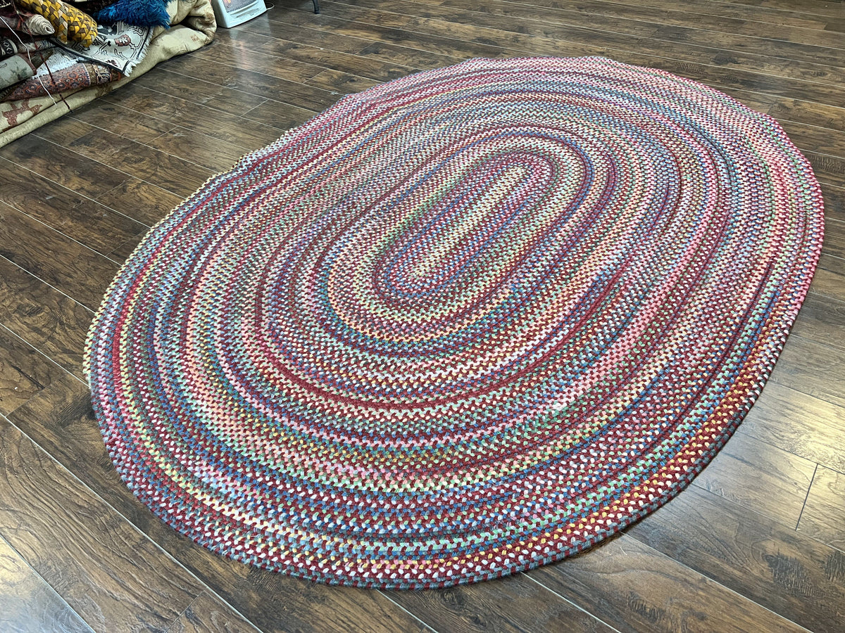 American Braided Rug 7x9, Multicolor Large Oval Braided Carpet, Vintag ...