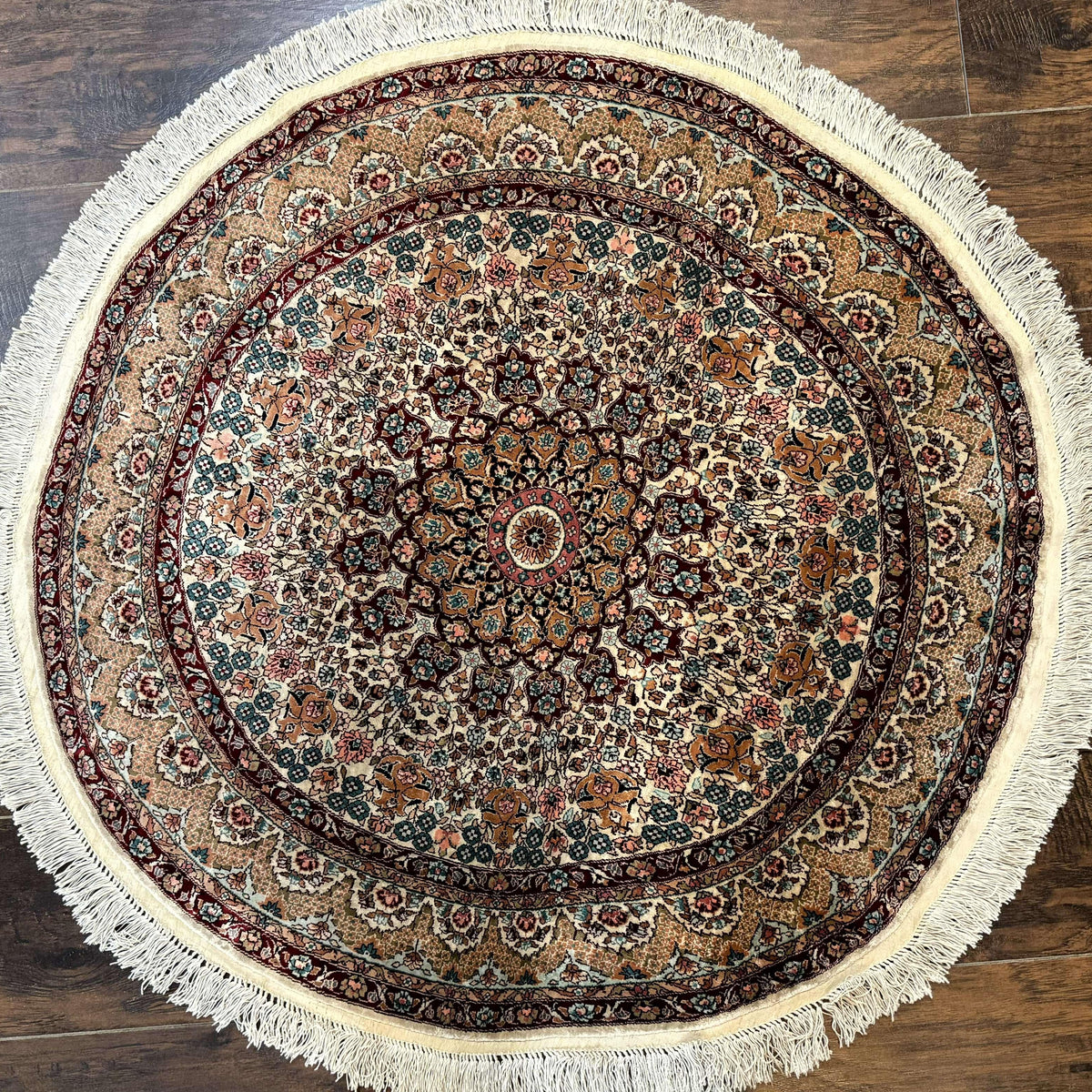 Round Silk Rug 3x3, Extremely Fine 580 KSPI, Sino Persian Round Handma ...
