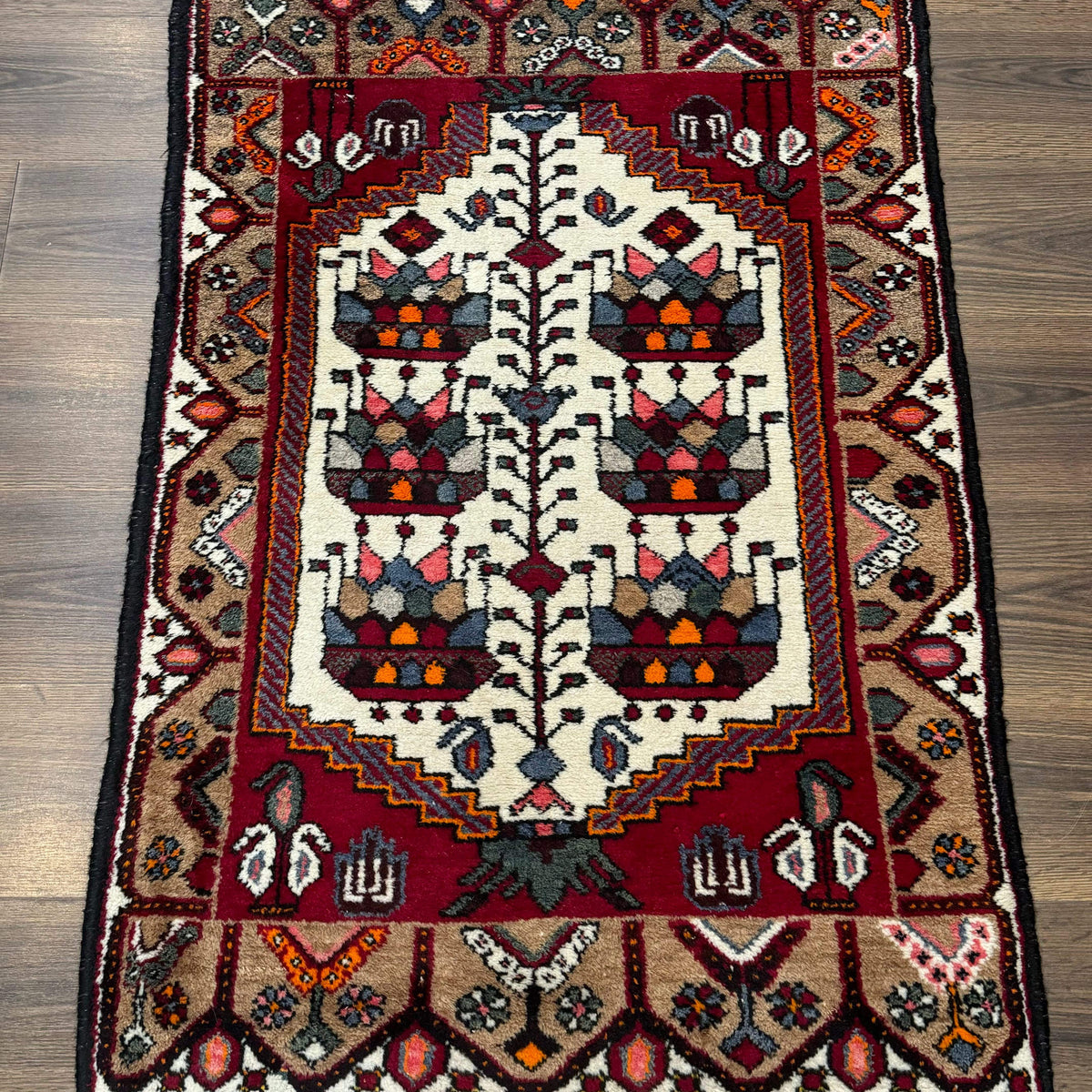 Small Persian Rug 3x4 – Ivory and Red Hand-Knotted Wool Vintage Malaye ...