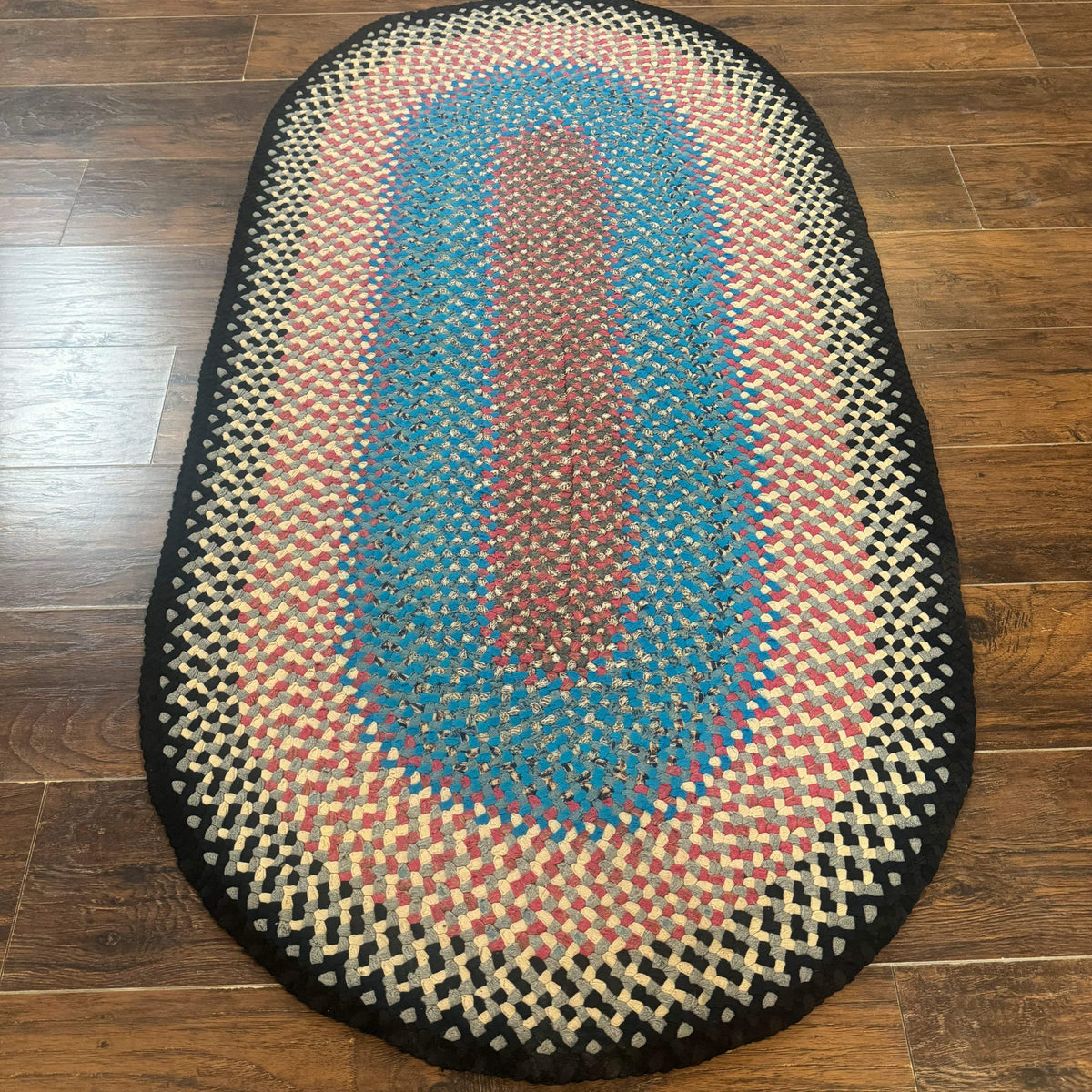 American Braided Rug 3 x 5.6, Oval Braided Rug, Multicolor, Blue ...