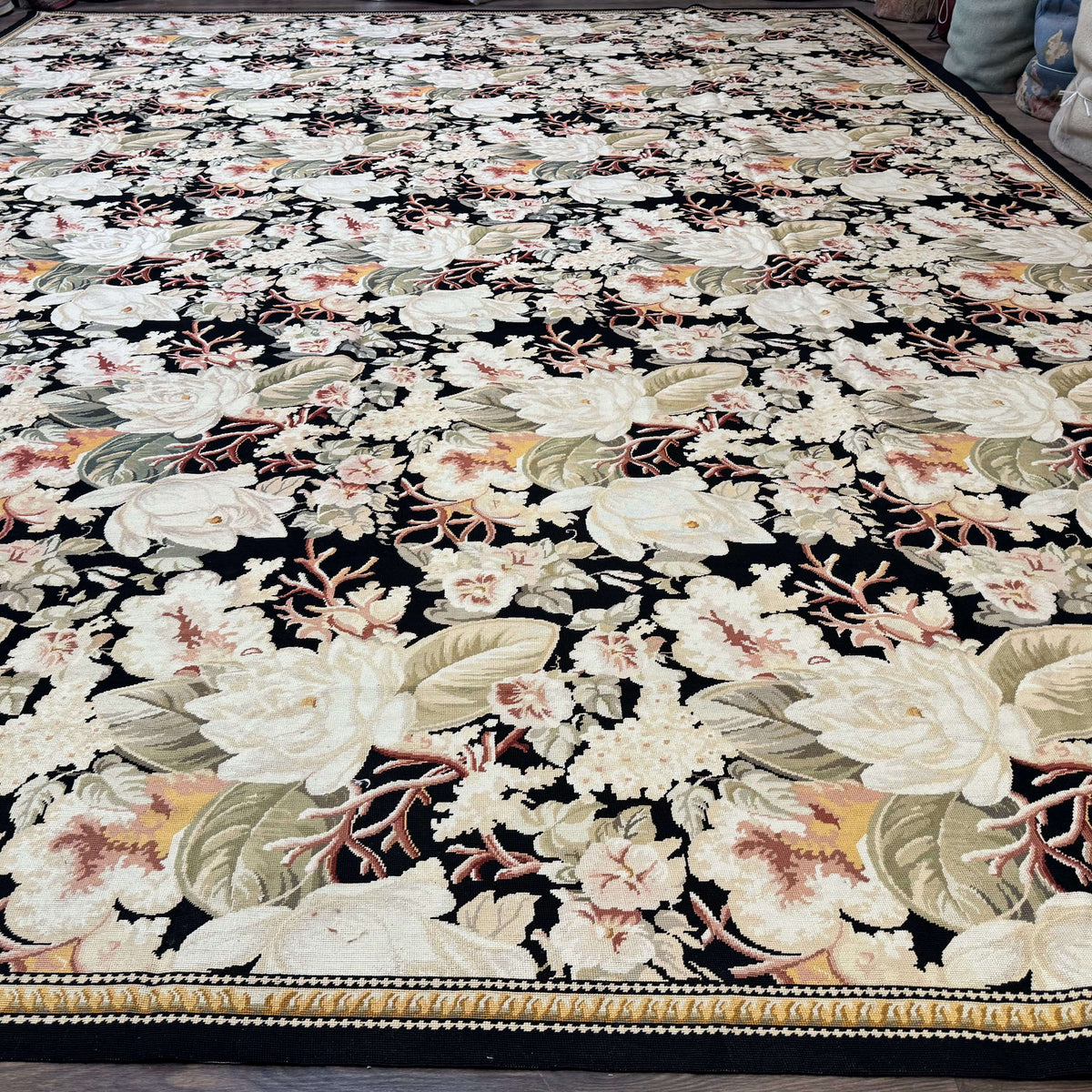Palace Size Needlepoint Rug 13x17, Extra Large Wool Floral Handmade Ca ...