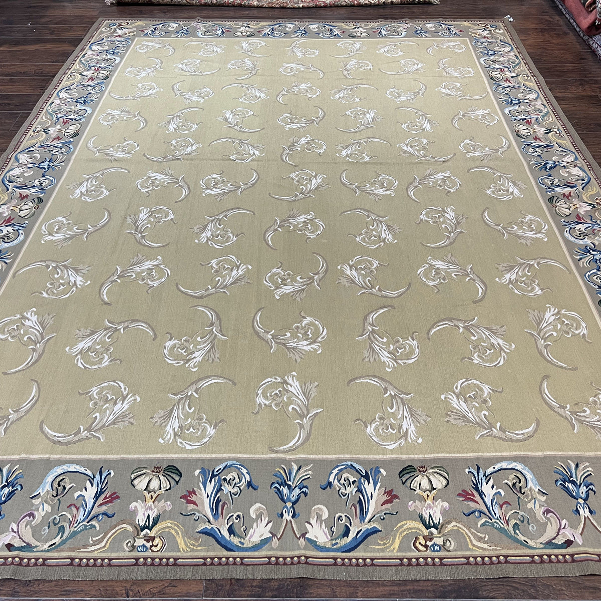 Vintage Aubusson Flatweave Area Rug 9x12, Aubusson Weave, Wool, Beige ...