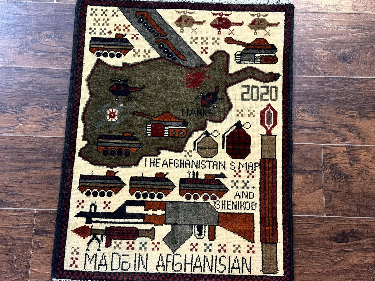 Afghan War Rug, Tanks Helicopters Guns – Jewel Rugs