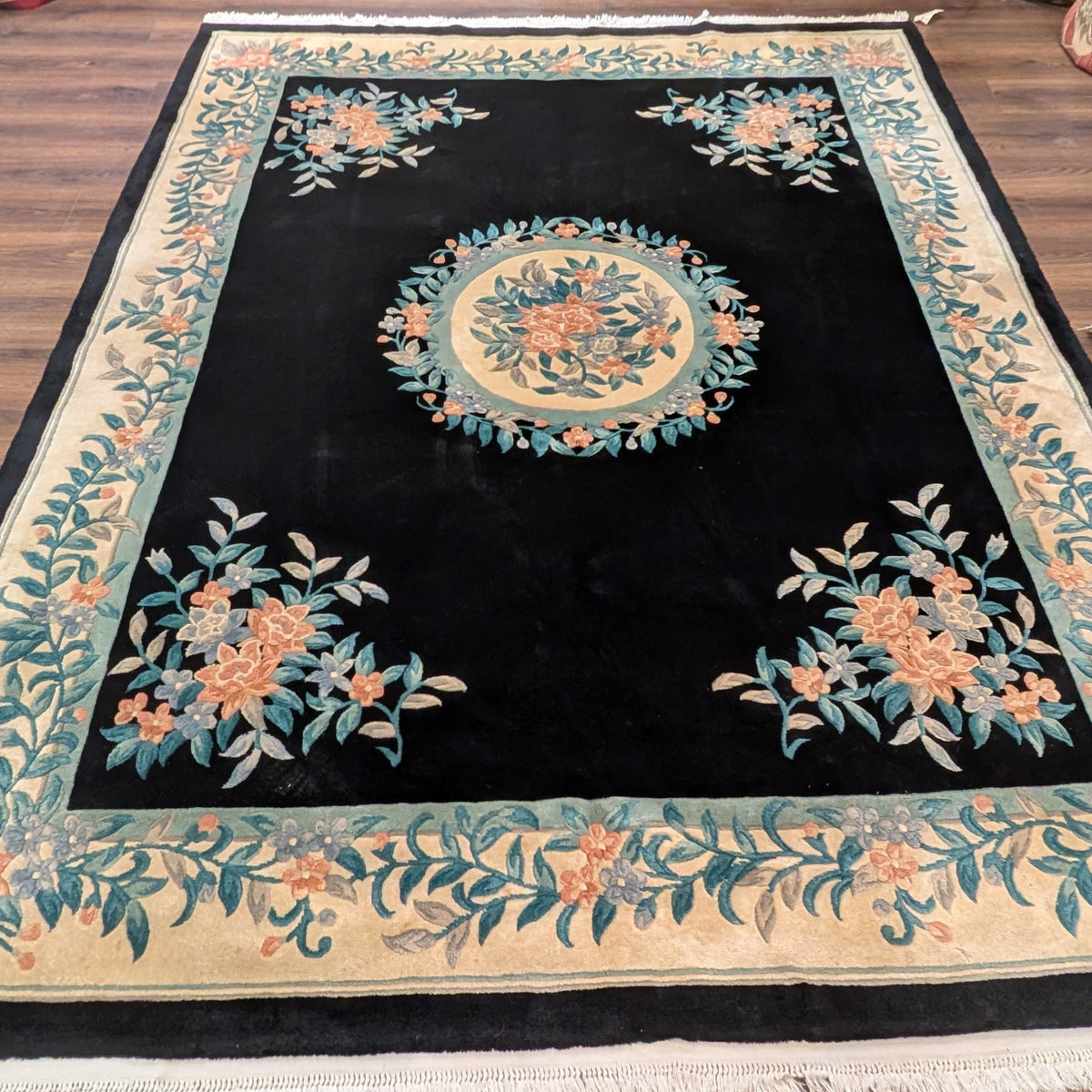 Chinese Wool Rug 8x10, 90 Line Sculpted Carving Rug, Black, Open Field ...