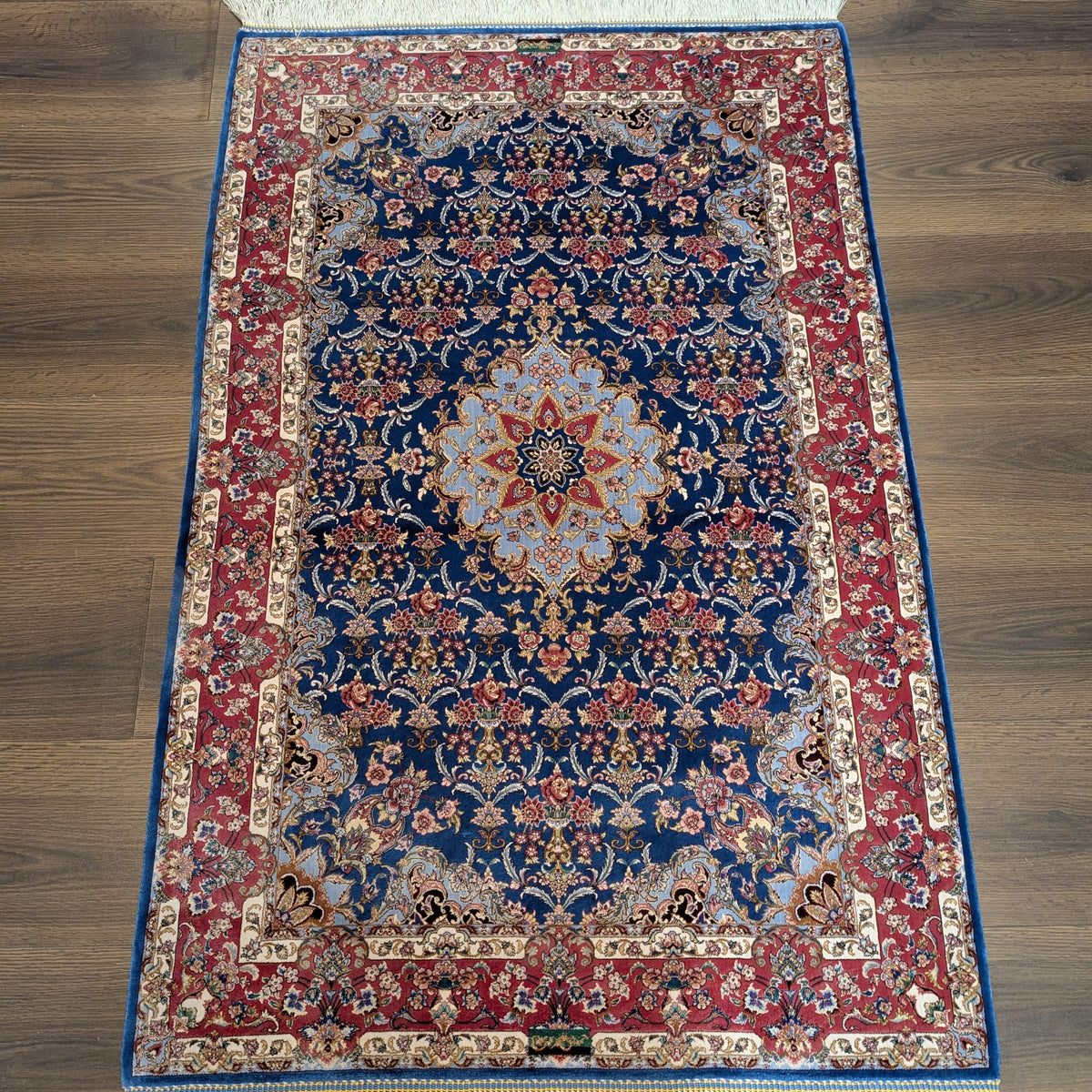 Navy Blue Silk Rug 2.5 x 4, Fine, Detailed, Turkish Silk Rug, Bamboo S ...