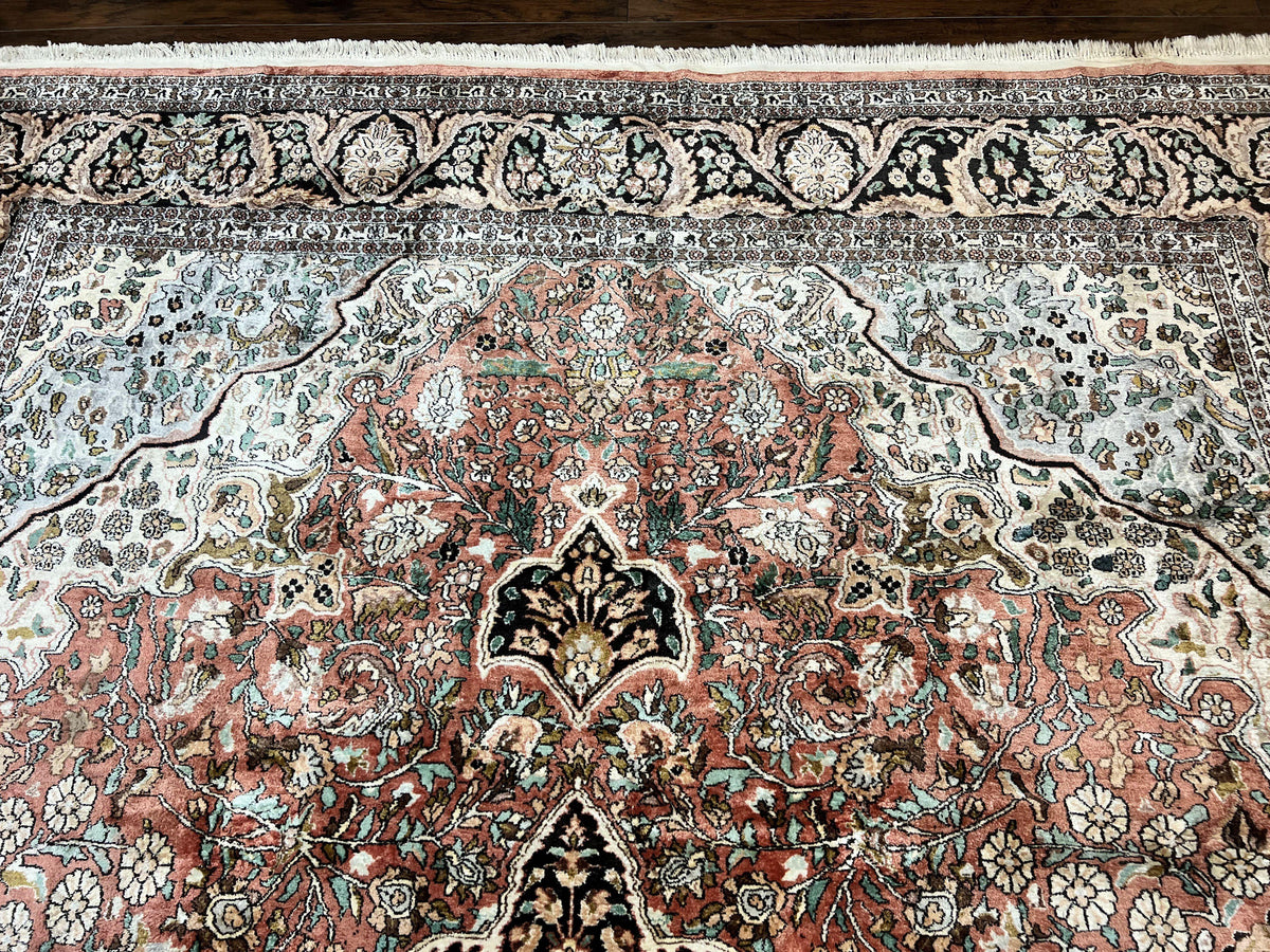 Silk Indian Kashmir Rug 10x14, Room Sized Silk Oriental Carpet, Indo P ...
