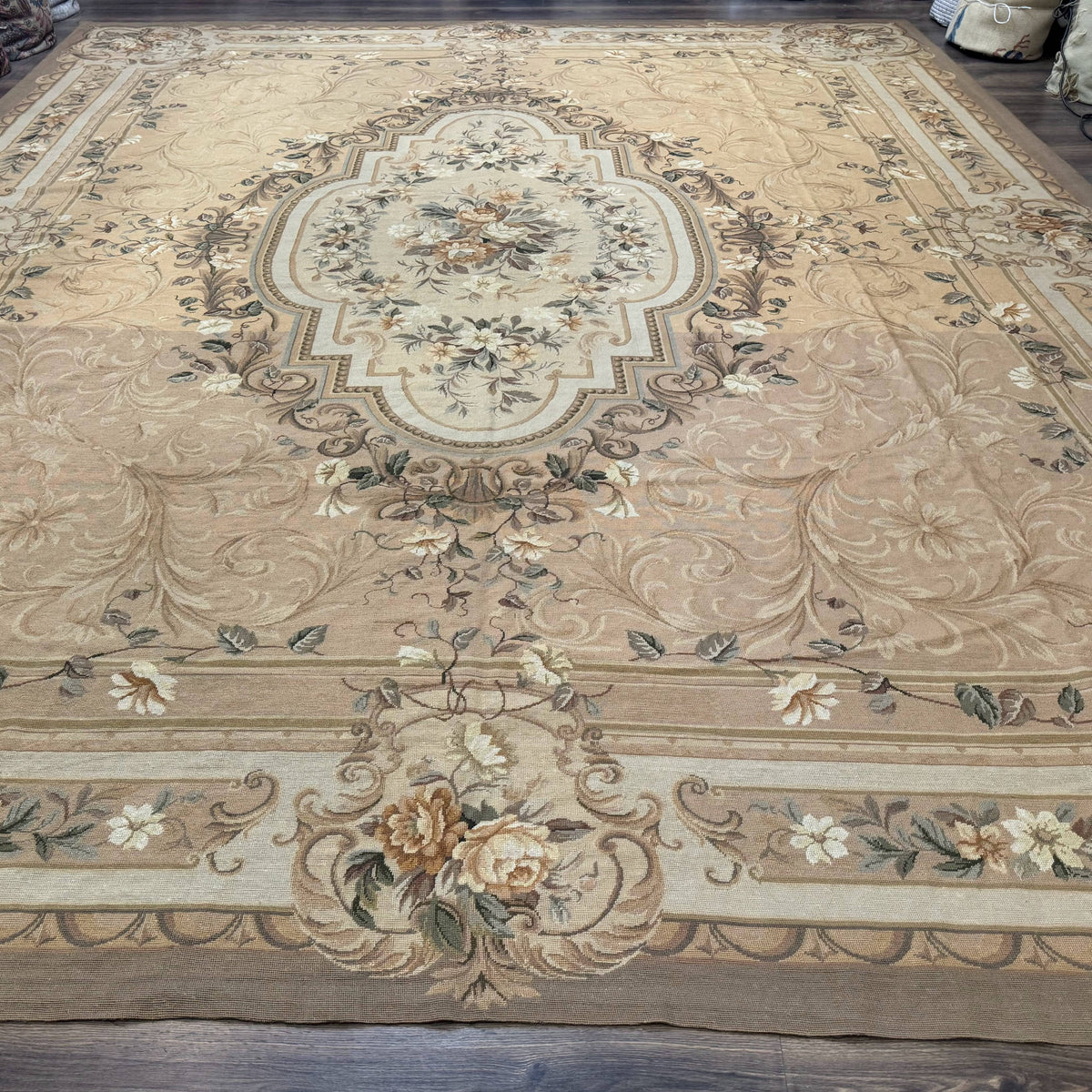 Large Needlepoint Rug 12x15, Palace Size Aubusson Carpet, Vintage, Han ...