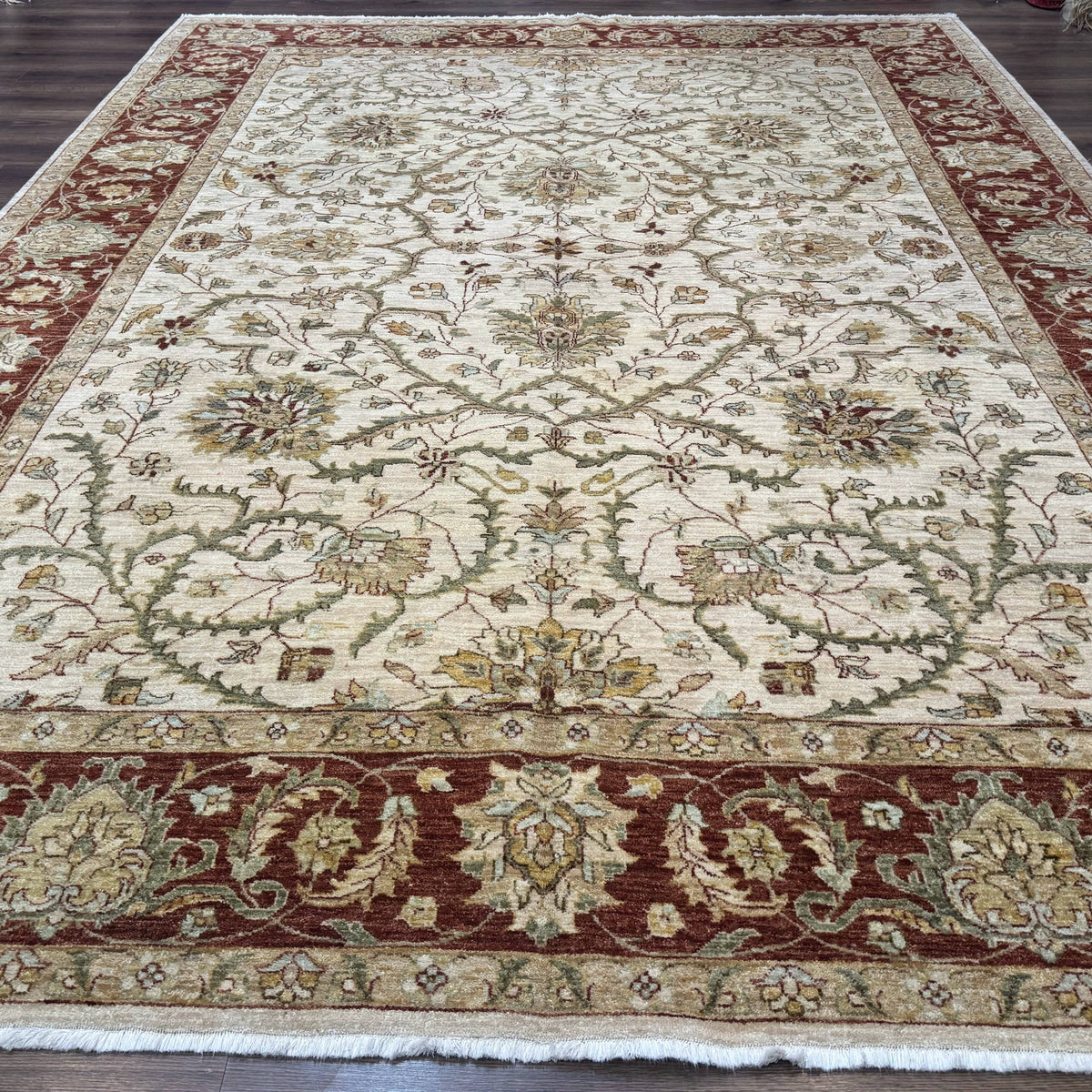 Pakistani Rug 9x12, Floral Allover Peshawar Carpet, Chobi, Beige and R ...
