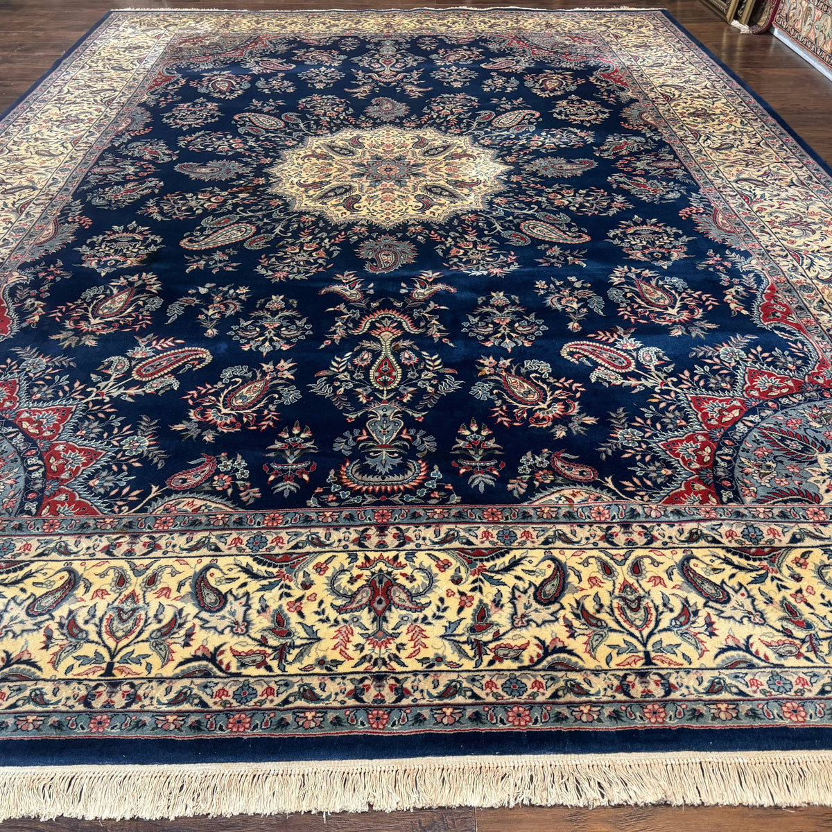 Sino Persian Kerman Rug 10x14, Blue and Beige, Floral Medallion, Fine ...