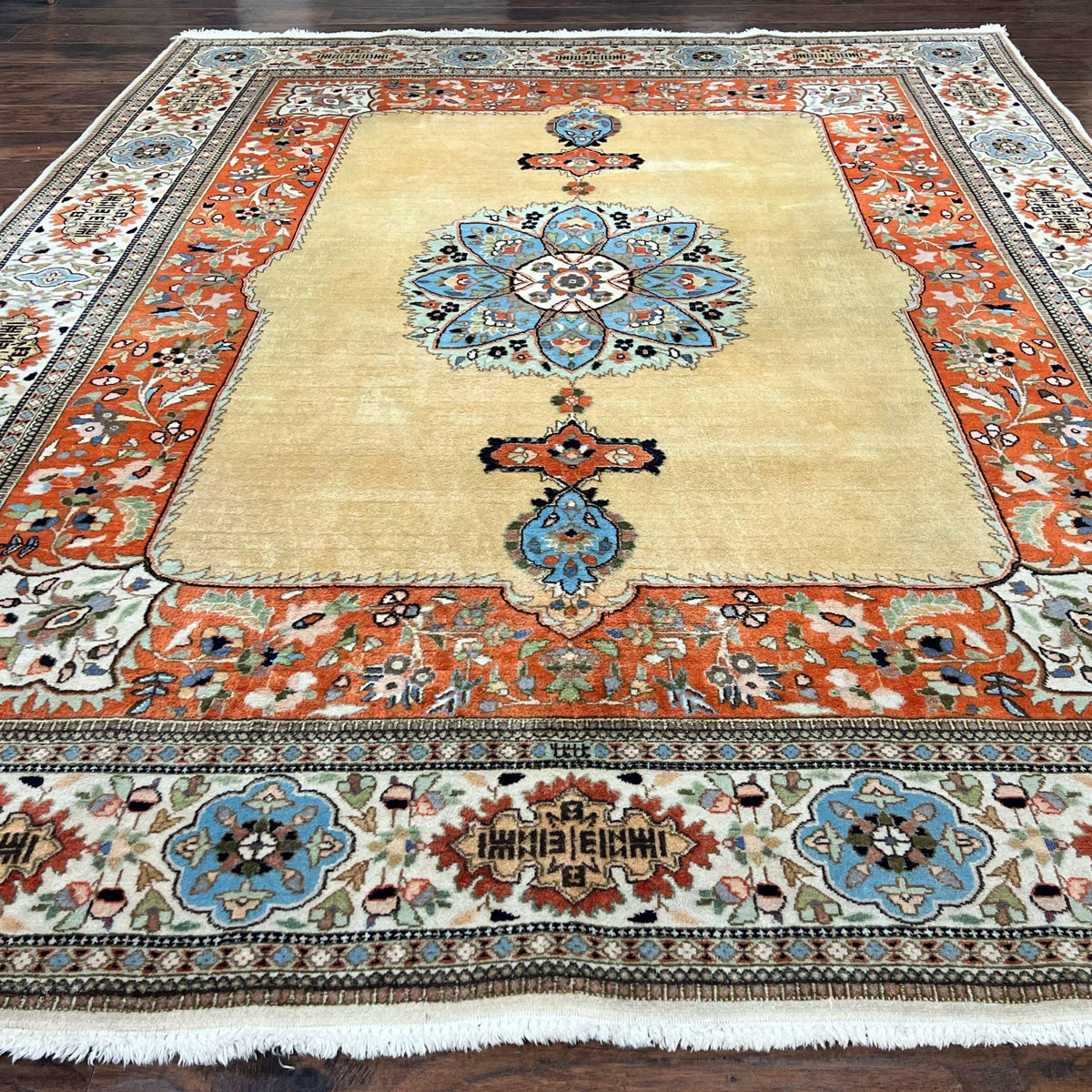 Persian Tabriz Rug 8x11, Semi Open Field, Vintage Hand Knotted Handmad ...